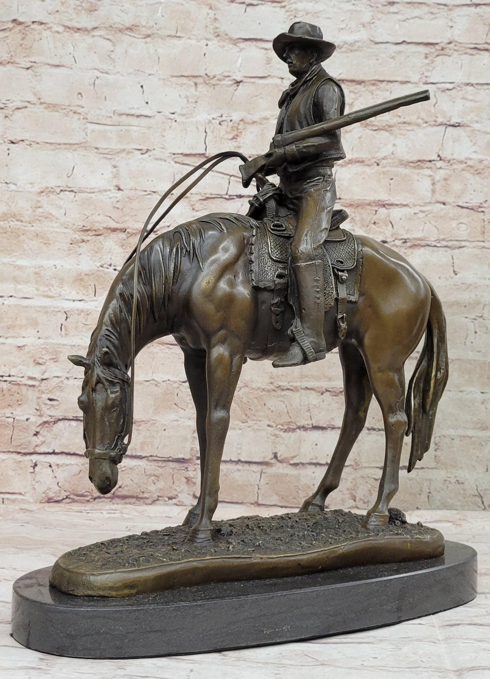 Western Cowboy Bronze Sculpture Horse Large Rodeo Rider FREE SHIPPING ...