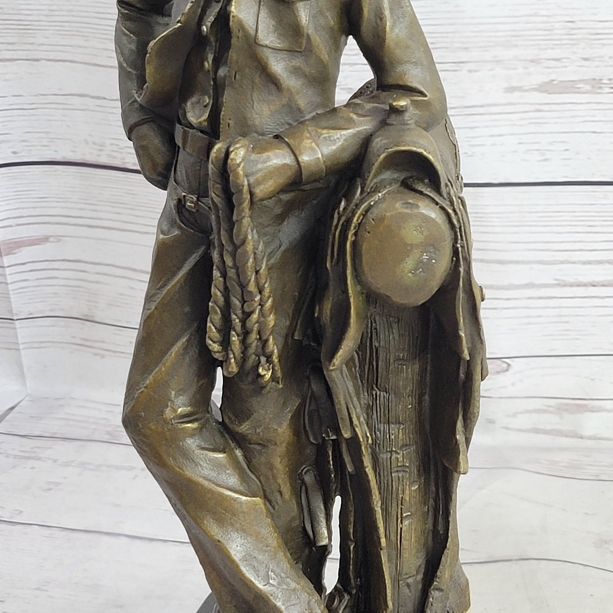 Signed Original Patoue French Artist Cowboy with Rope Bronze Statue Sc ...