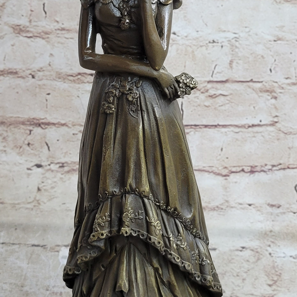 Young Woman in Victorian Fashion Hat Bronze Metal Figure Statue Sculpt ...