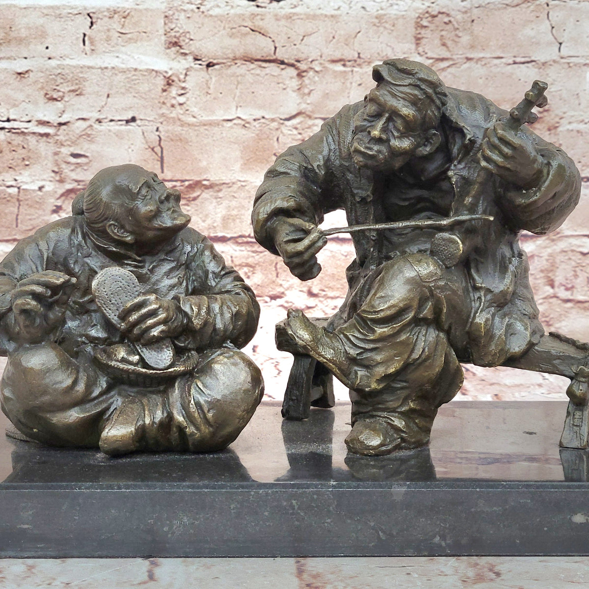 Bronze Chinese Musician and Shoemaker Statue – Cultural Folk Art Sculp ...