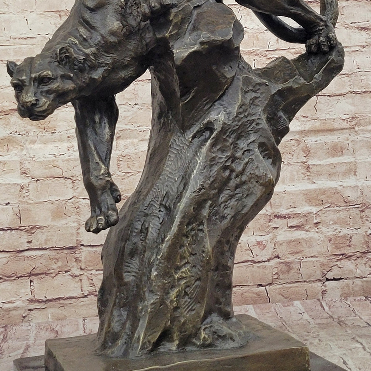 Mountain Lion Panther Puma Climbing Down Tree Bronze Metal Statue Scul ...