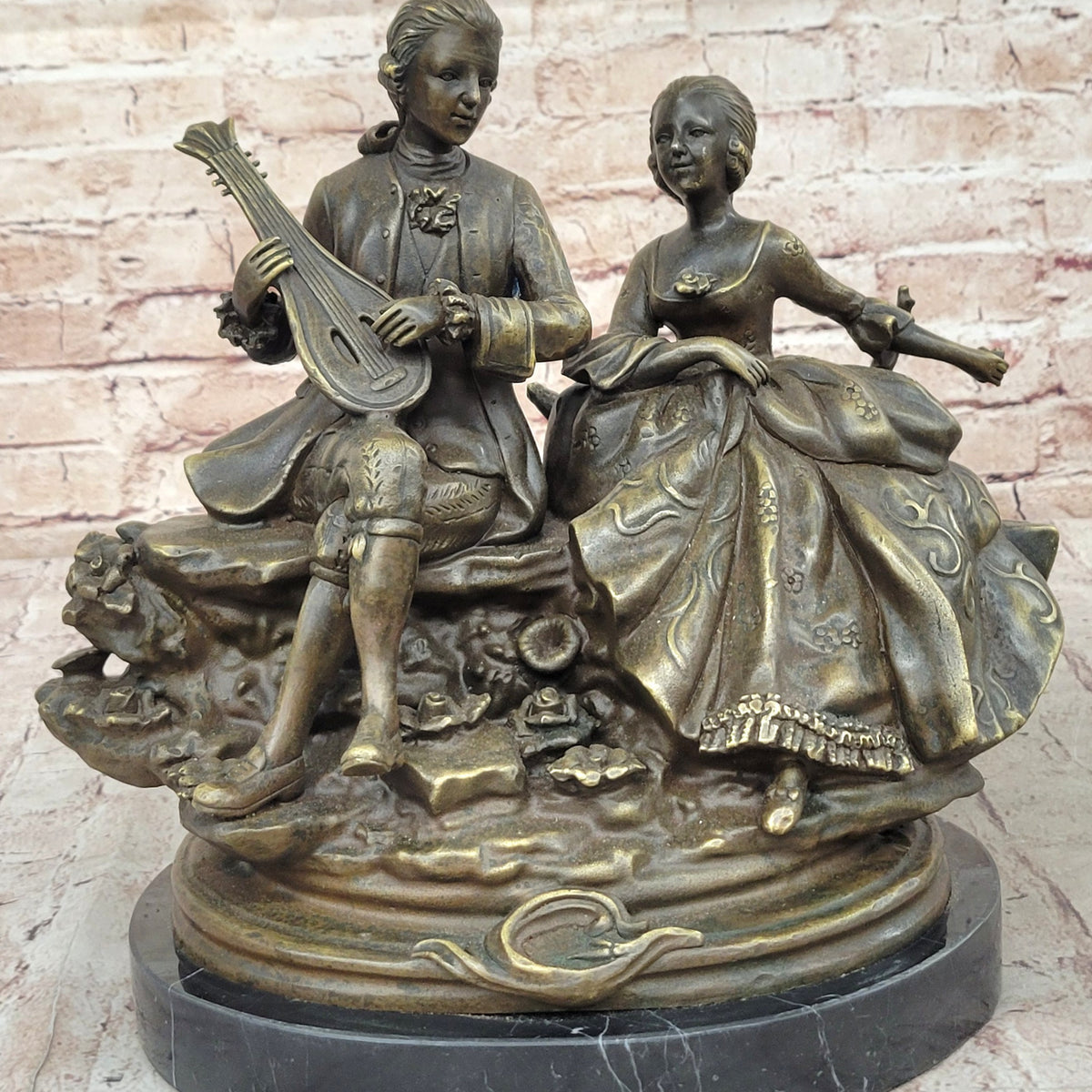 Romantic Serenade: A Baroque Couple in Harmony - European Bronze Sculp ...