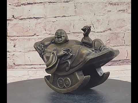 Laughing Buddha on Rocking Chair Bronze Figurine Statue Sculpture Orig ...