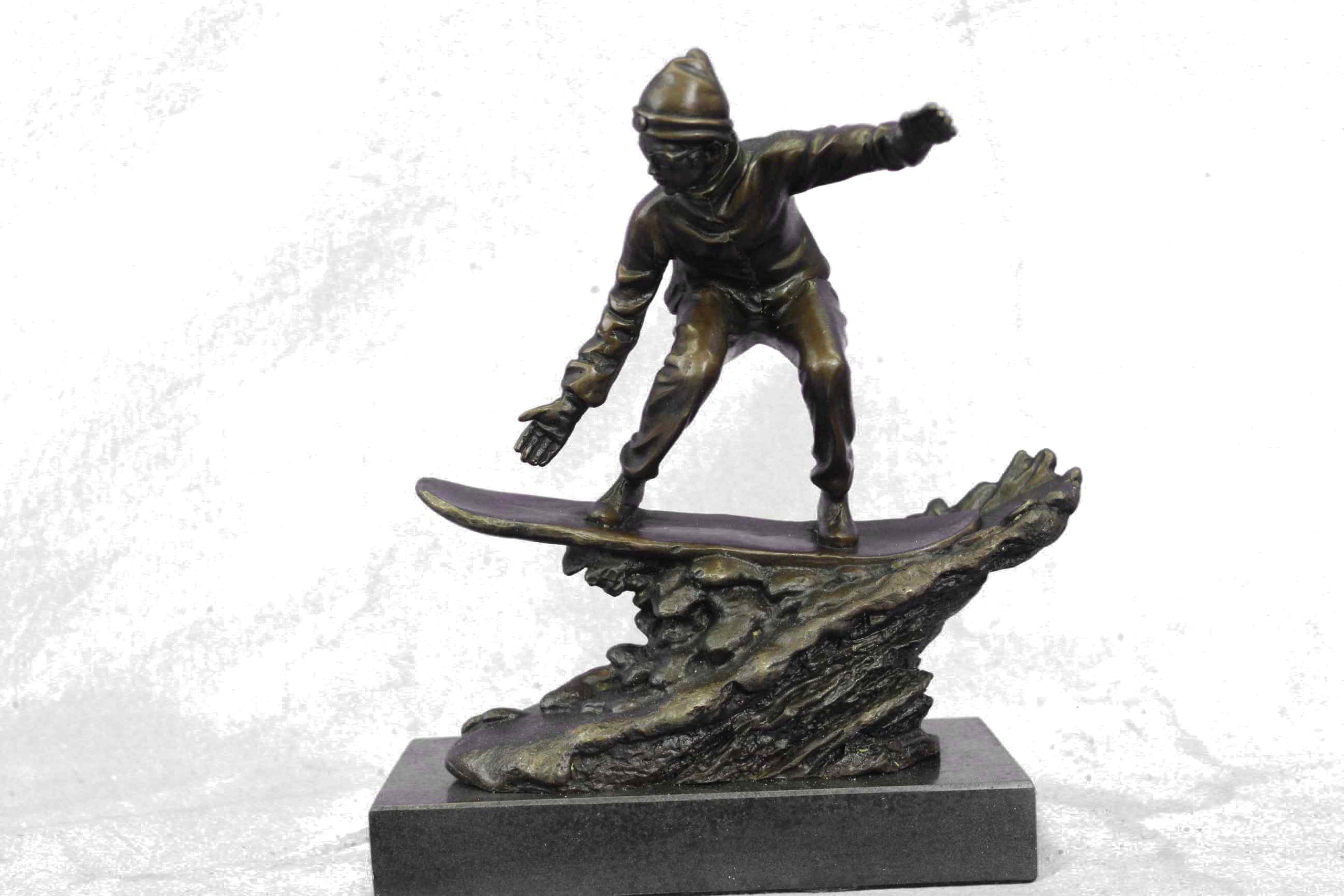 Real Bronze Marble Ski Snowboarder Winter Sport Figurine Sculpture Fig ...