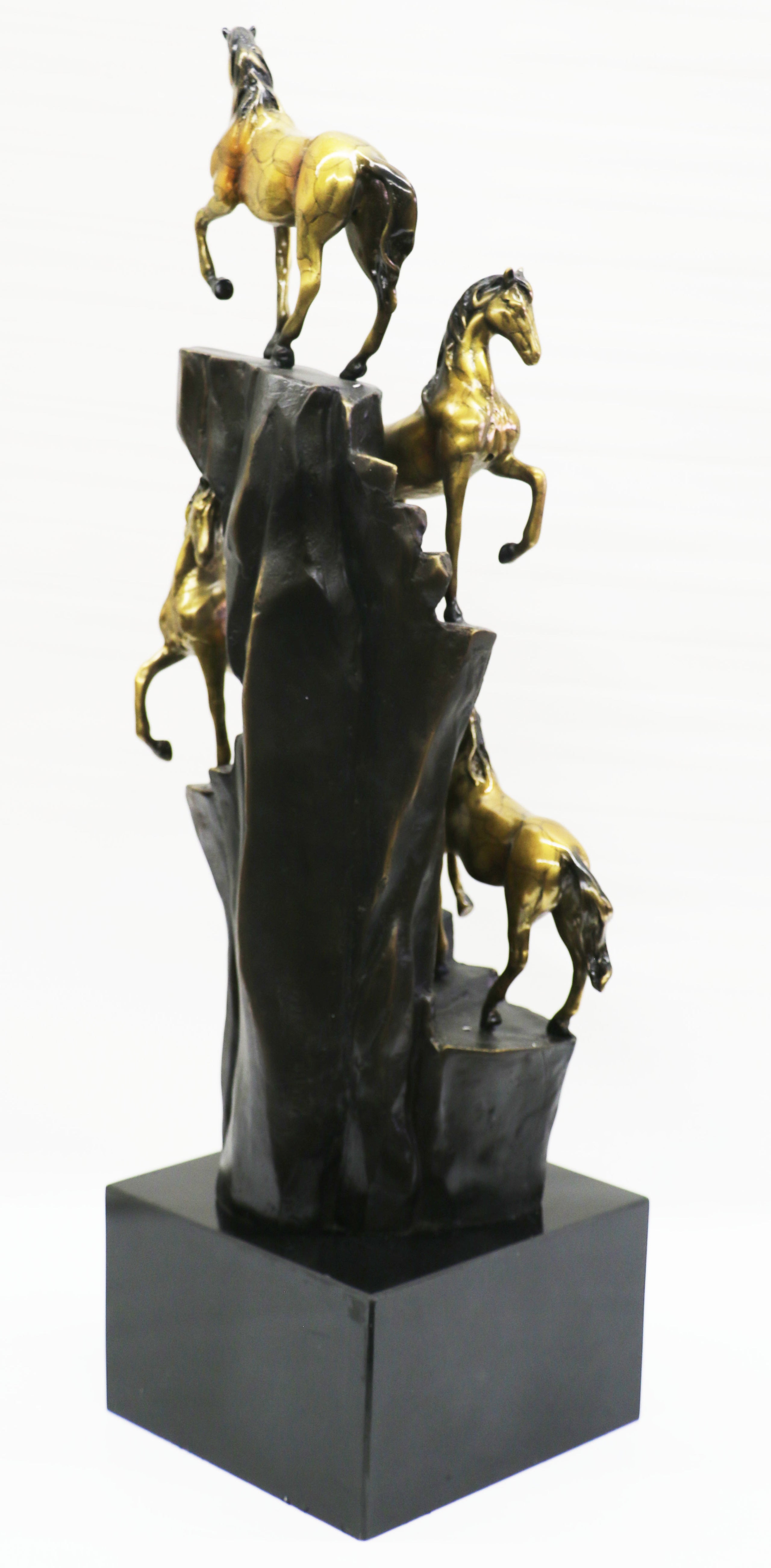 Hand Made Limited Edition four Galloping Horses Mustangs Bronze Sculpt ...