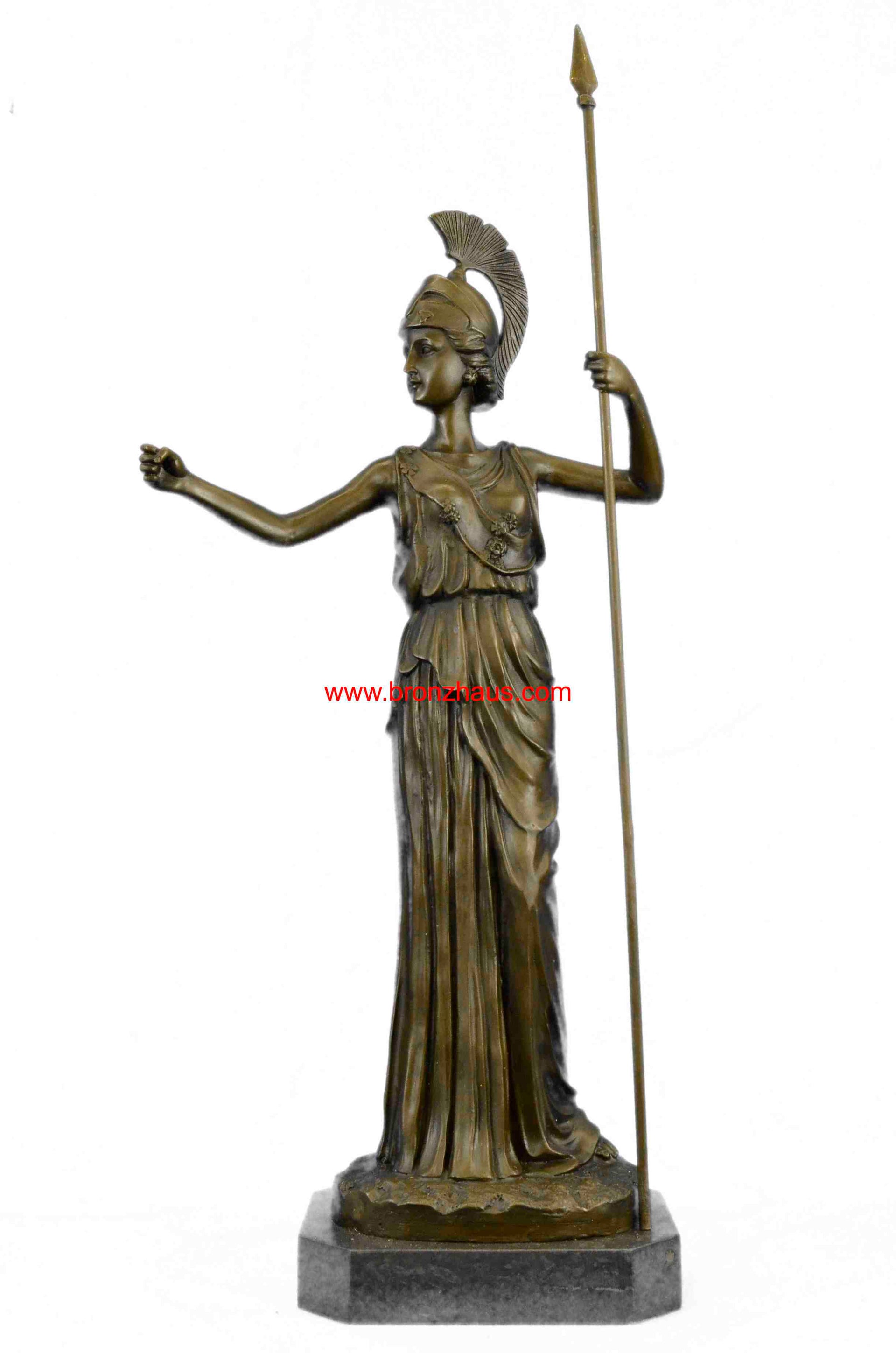 ANCIENT GREEK BRONZE MUSEUM STATUE REPLICA OF ATHENA W/ SPEAR & SHIELD ...