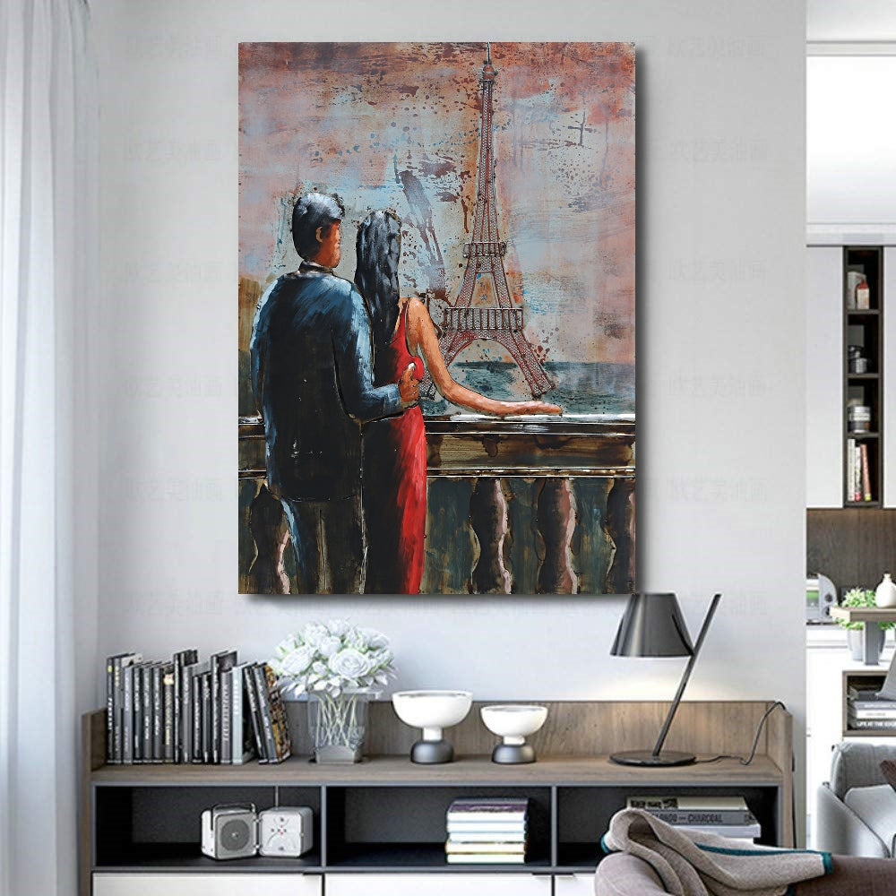 Couple Overlooking Eiffel Tower Paris France Romantic Romance Love Met ...