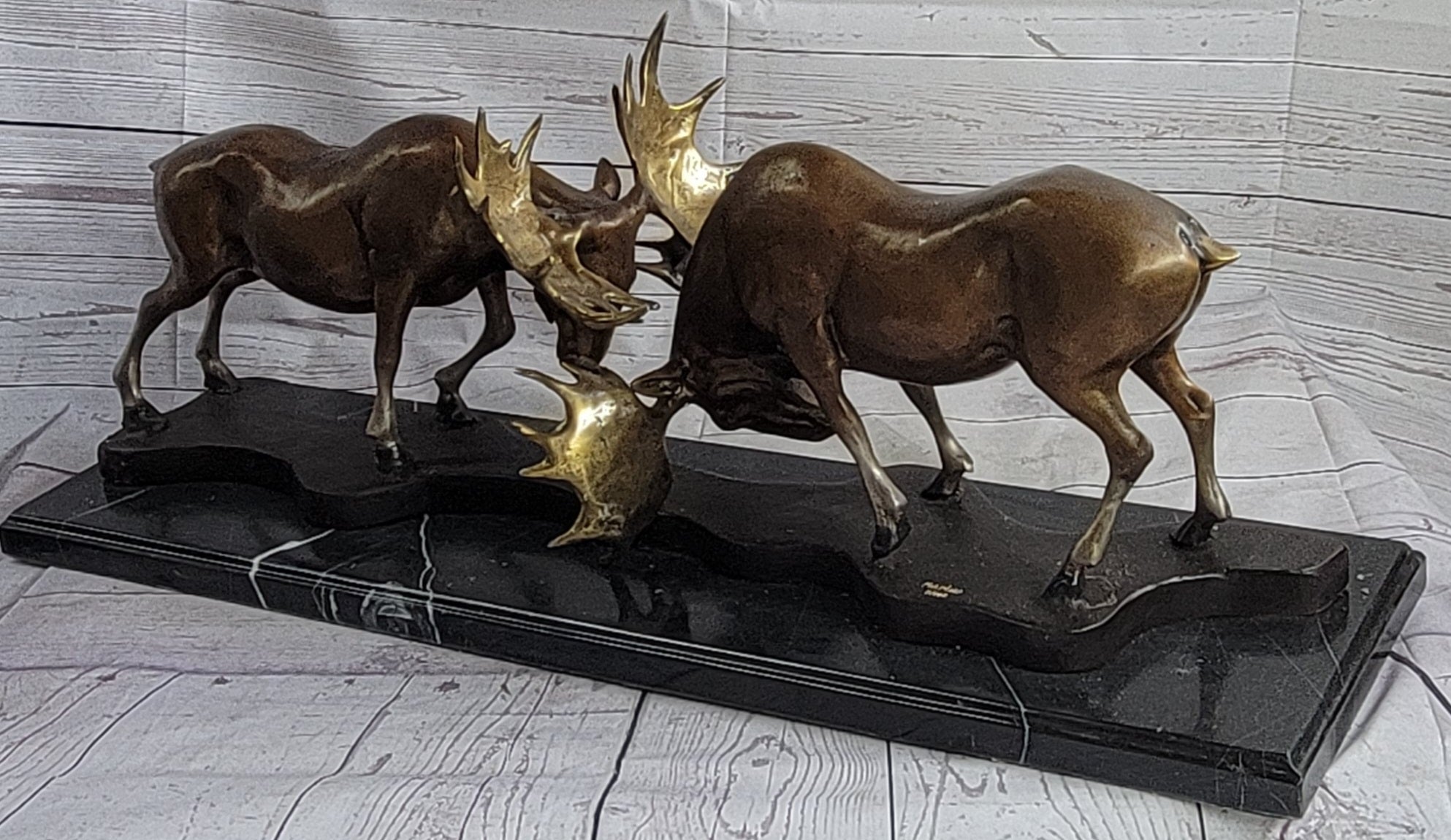 Bull Moose Duel Dueling Bucks Fight Bronze Statue Sculpture Moigniez M ...