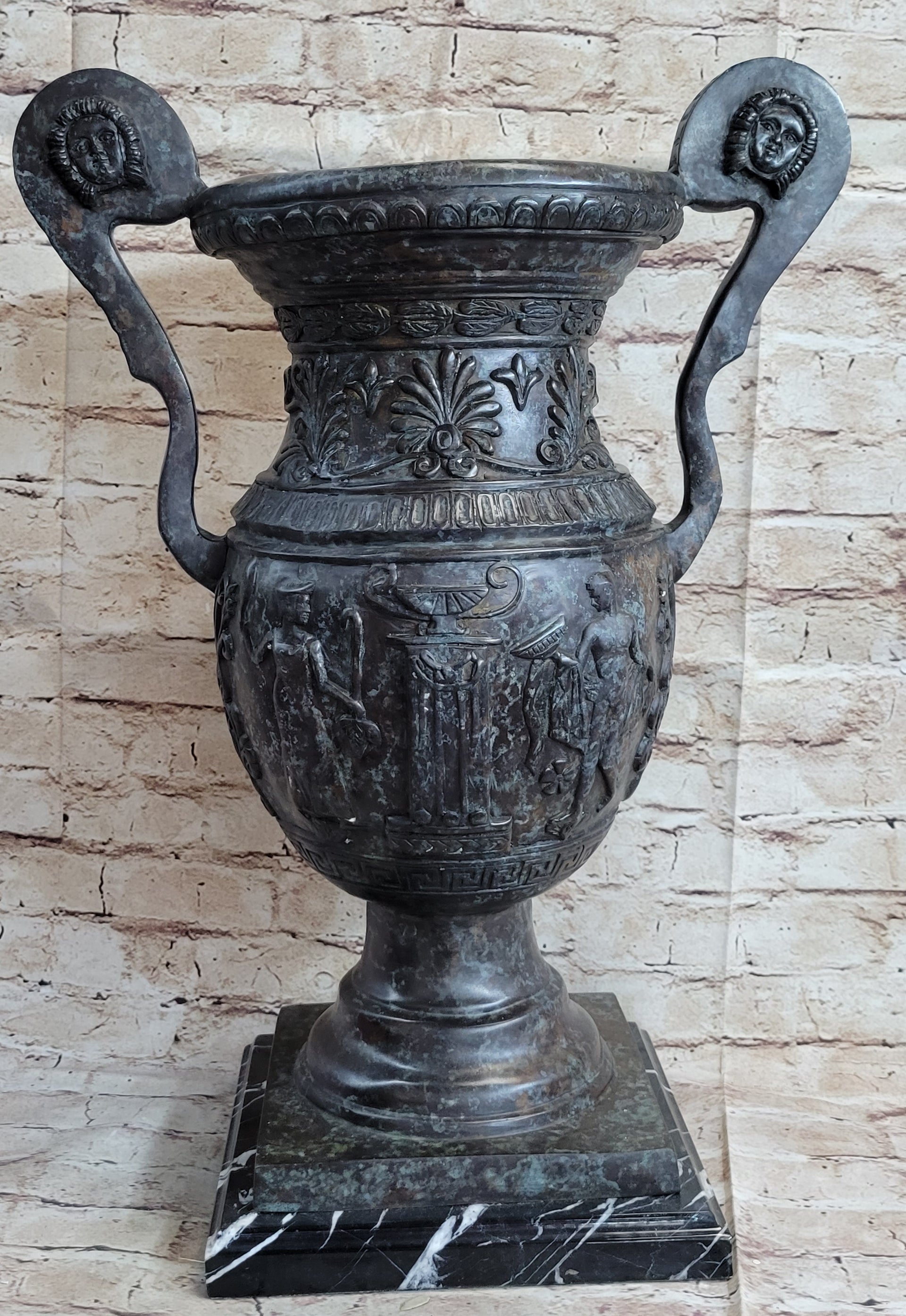 Apollo Geek Sun God Bronze Urn Planter Vase Bronze Sculpture Vintage 2 ...