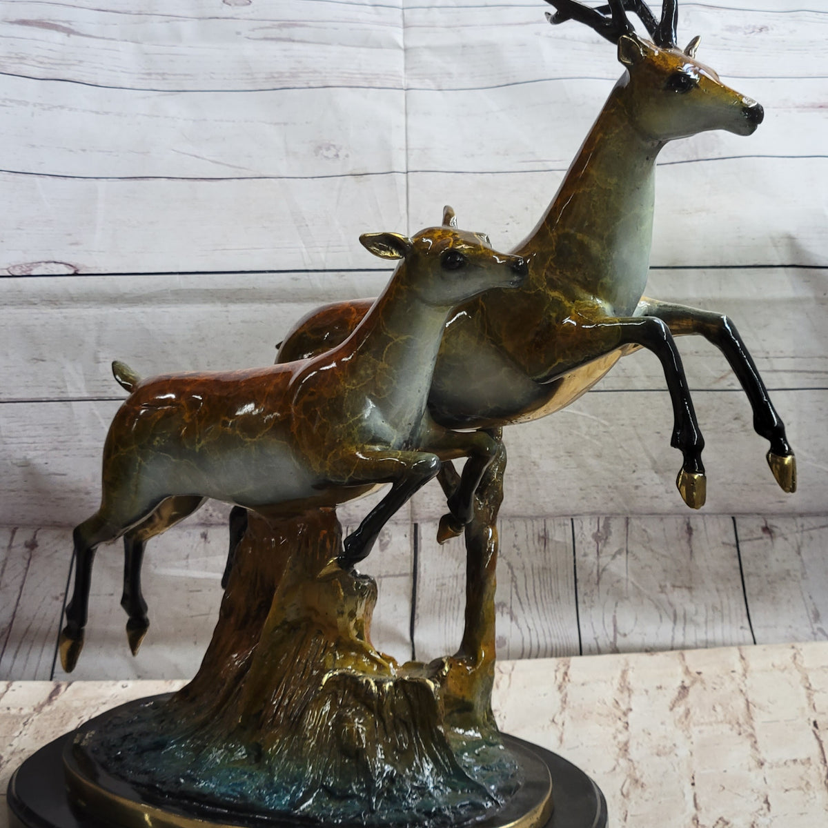 Running Deer Reindeer Elk Caribou Stags Buck Bronze Statue Sculpture F ...