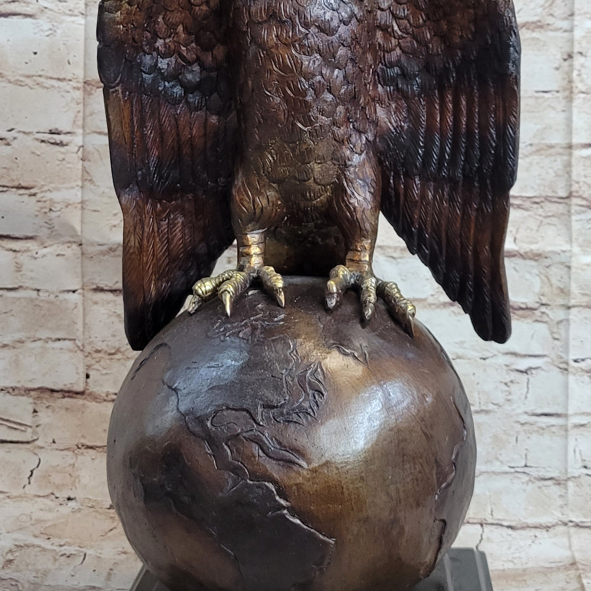American Bald Eagle Perched on Globe Planet Earth Bronze Statue Sculpt ...