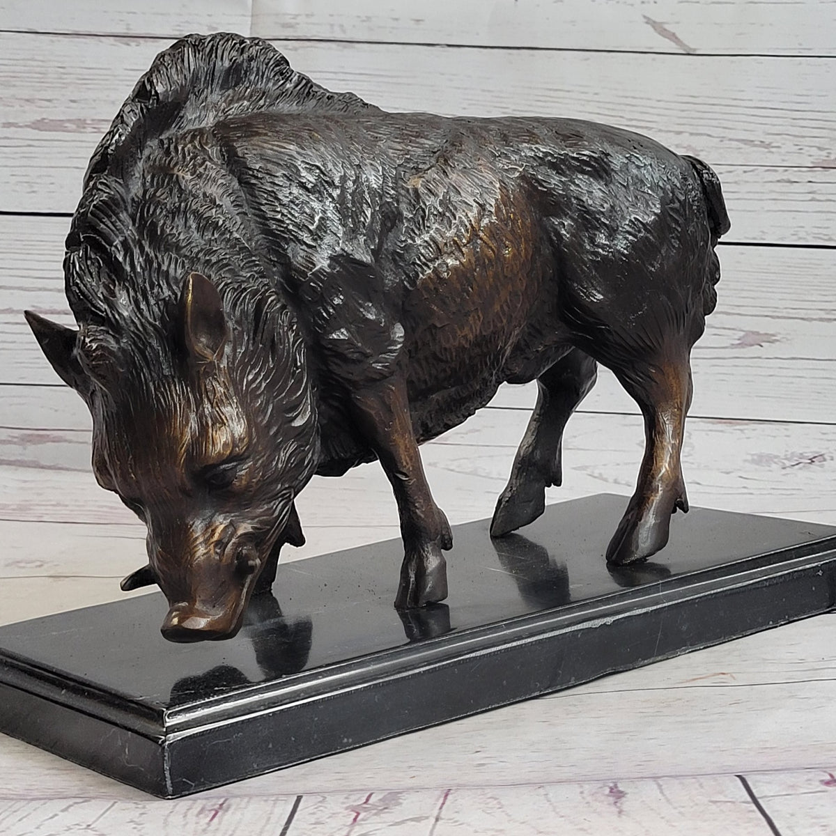 Wild Boar Pig Feral Hog Bronze Statue Sculpture Figure on Marble Base ...