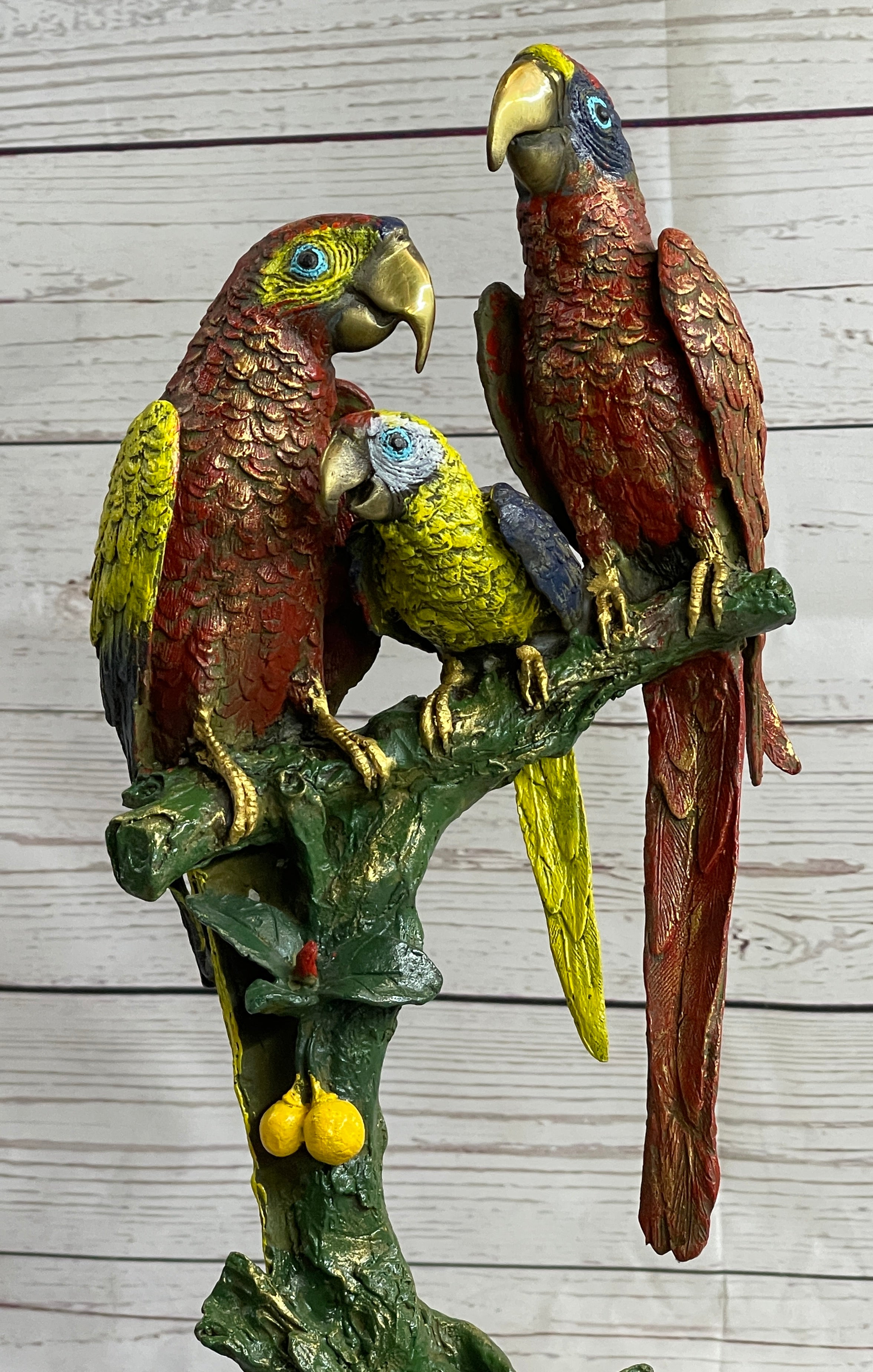 Handcrafted Brazilian Parrot Family Bronze Sculpture on White Marble ...