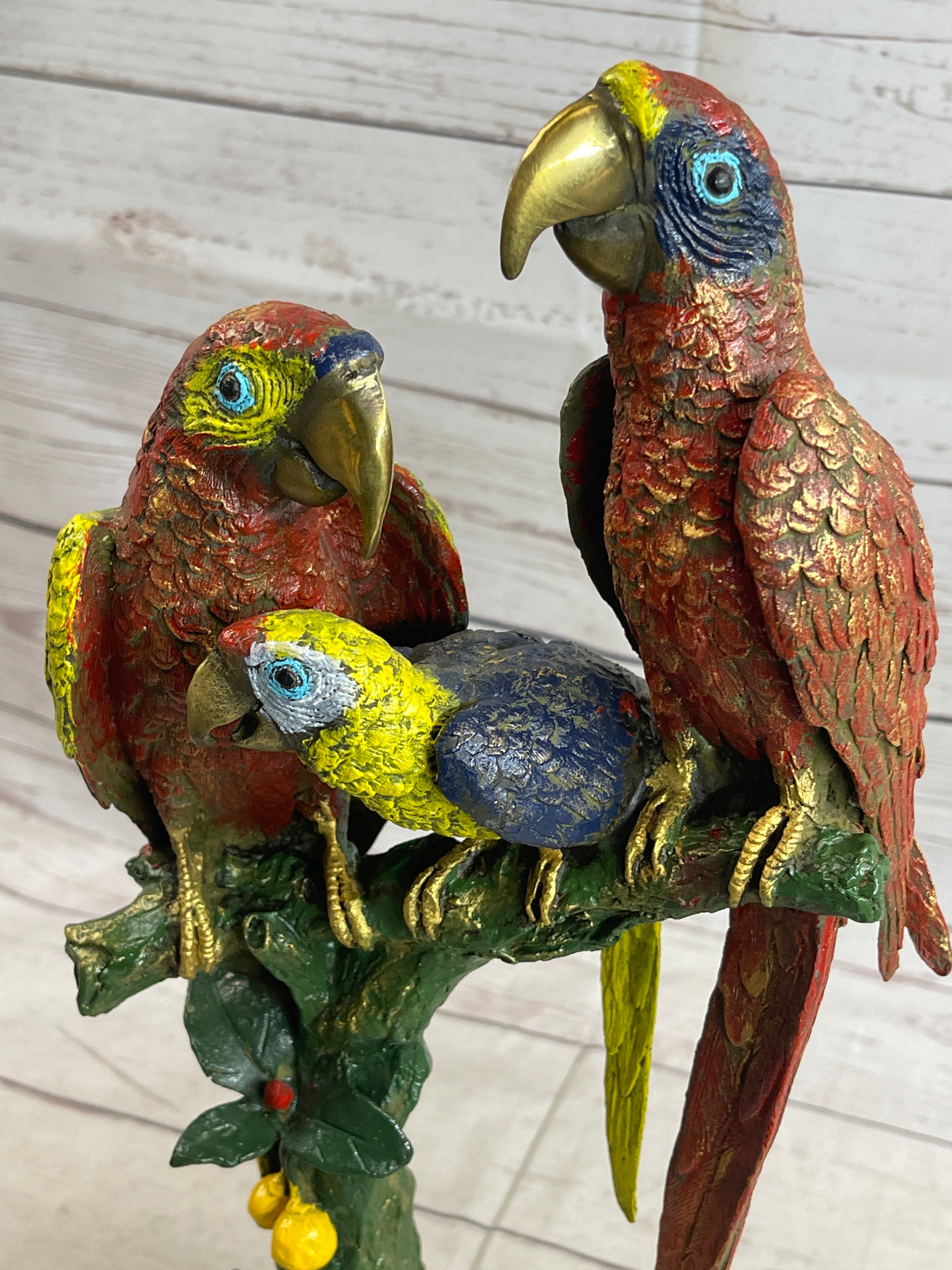 Handcrafted Brazilian Parrot Family Bronze Sculpture on White Marble ...