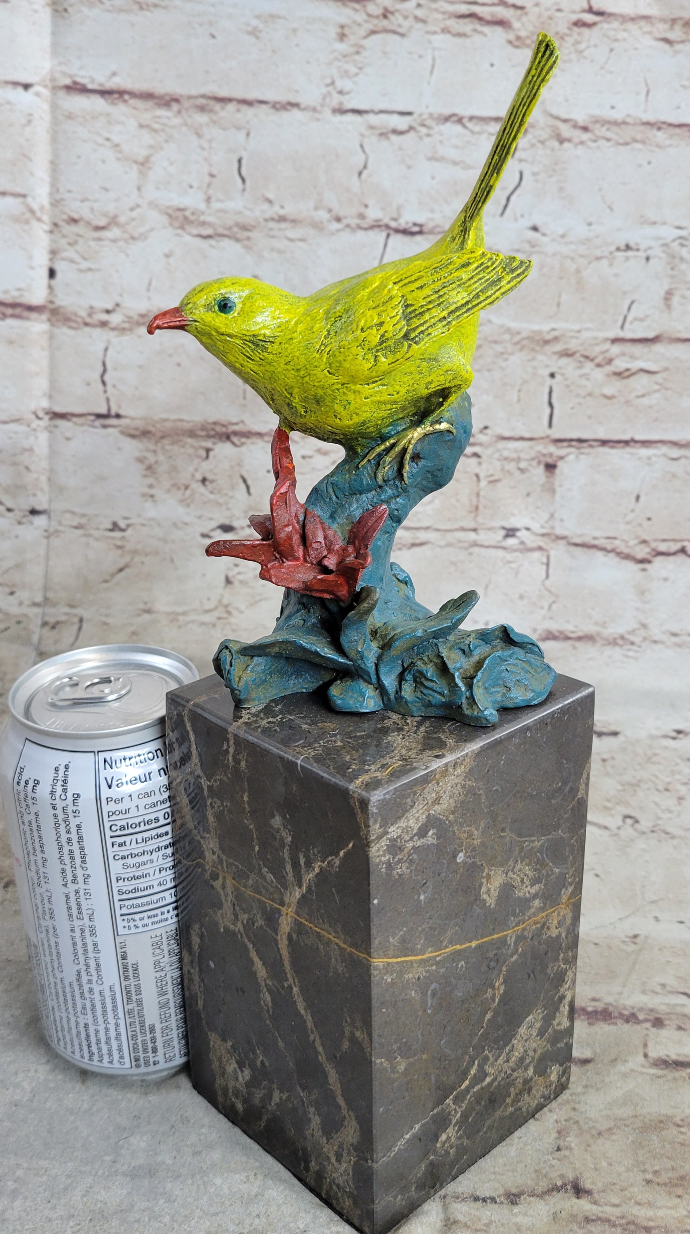 Bronze Metal Colorful Yellow Finch Songbird Bird Sculpture Statue Figu ...