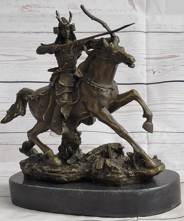 Samurai Warrior on Horse Bronze Statue Sculpture Hot Cast Marble Base ...