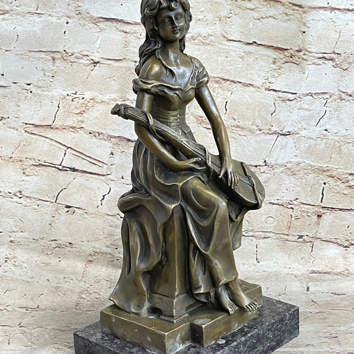 Young Girl with Guitar Musical Instrument Musician Bronze Statue Sculp ...