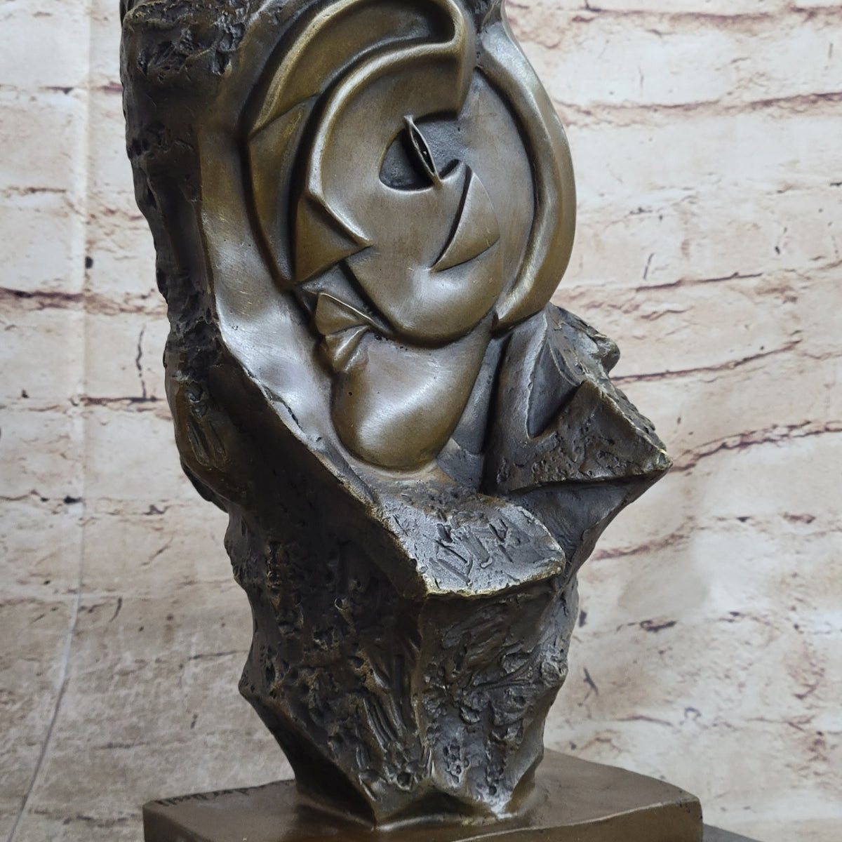 Handmade Abstract Bronze Face Sculpture Marble Base Modern Cubism Home ...