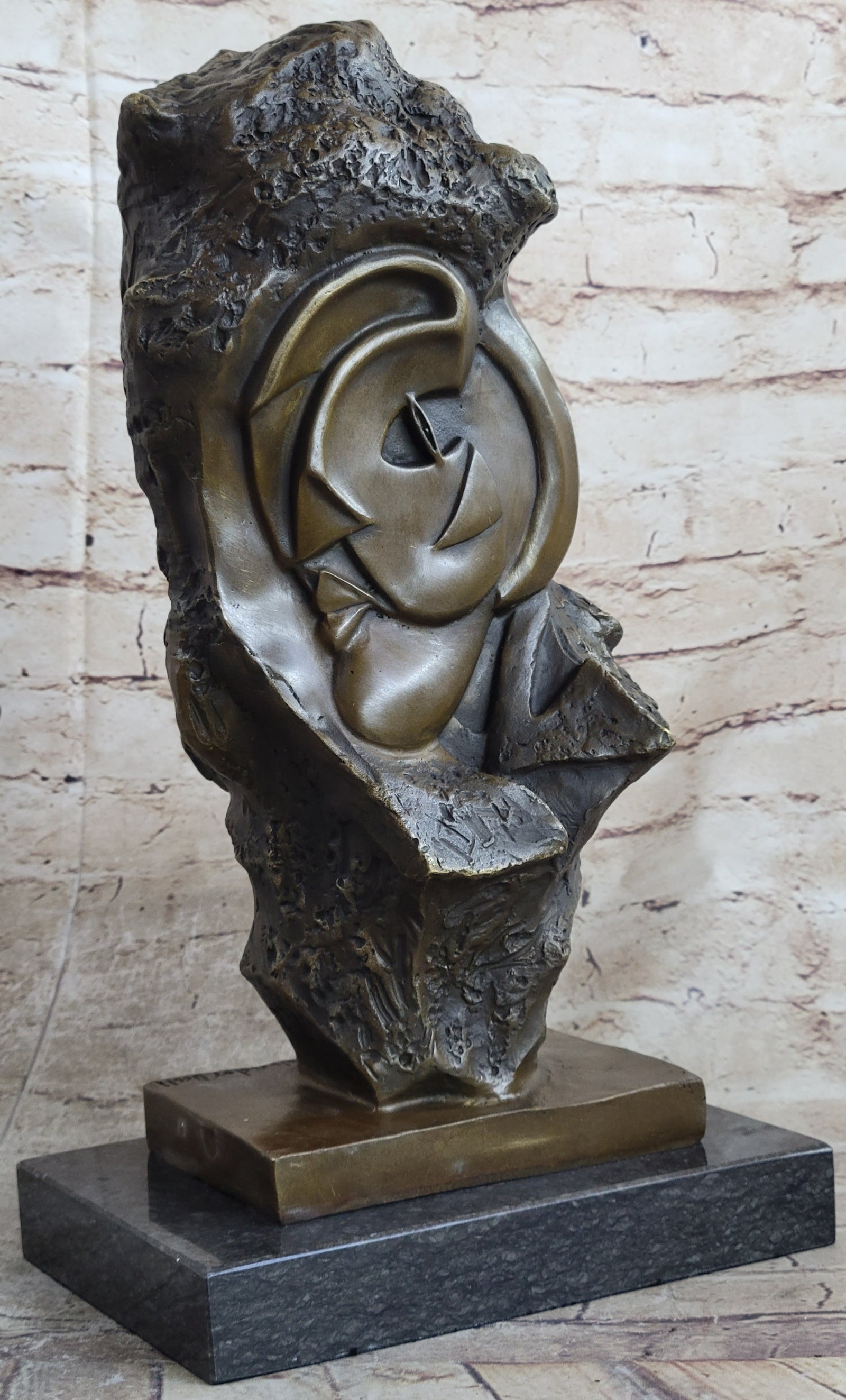 Handmade Abstract Bronze Face Sculpture Marble Base Modern Cubism Home ...