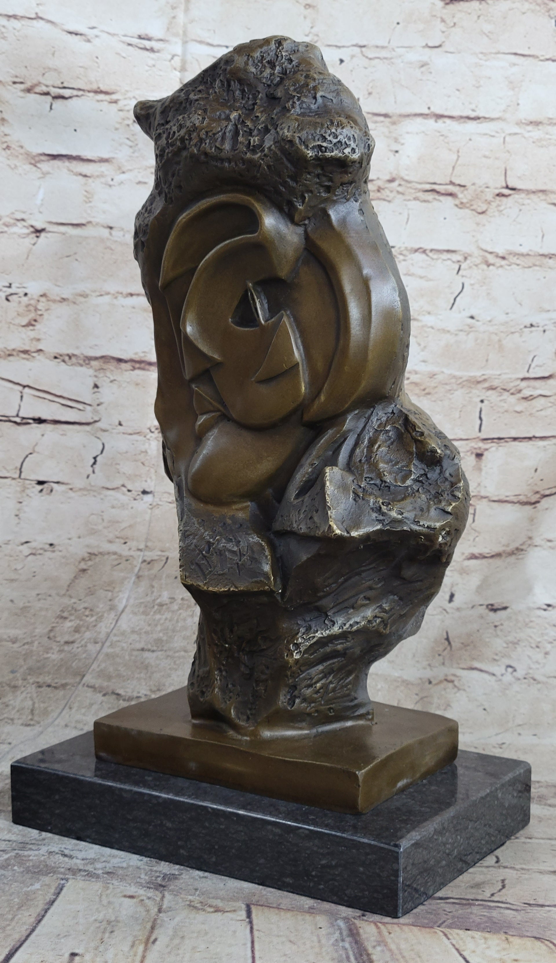 Handmade Abstract Bronze Face Sculpture Marble Base Modern Cubism Home ...