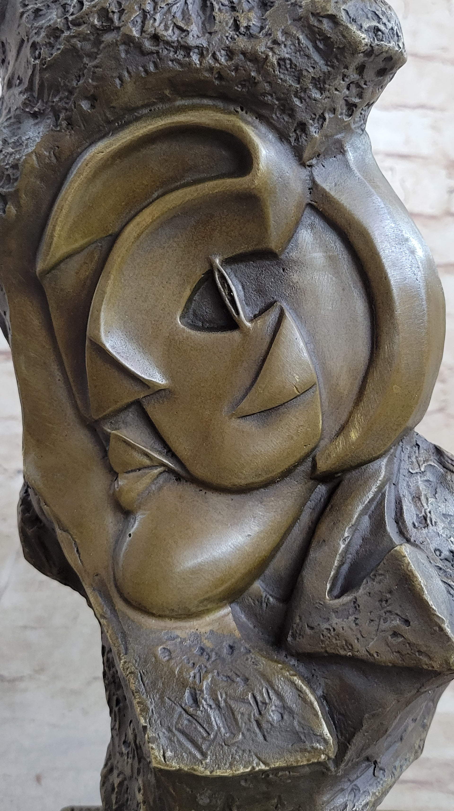 Handmade Abstract Bronze Face Sculpture Marble Base Modern Cubism Home ...