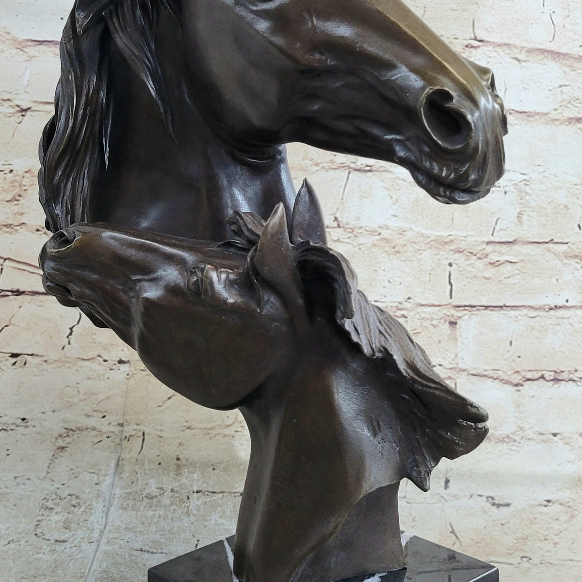 Two Horses Bust Sculpture Real Bronze Signed Original Equine Art by Mi – Bronzhaus