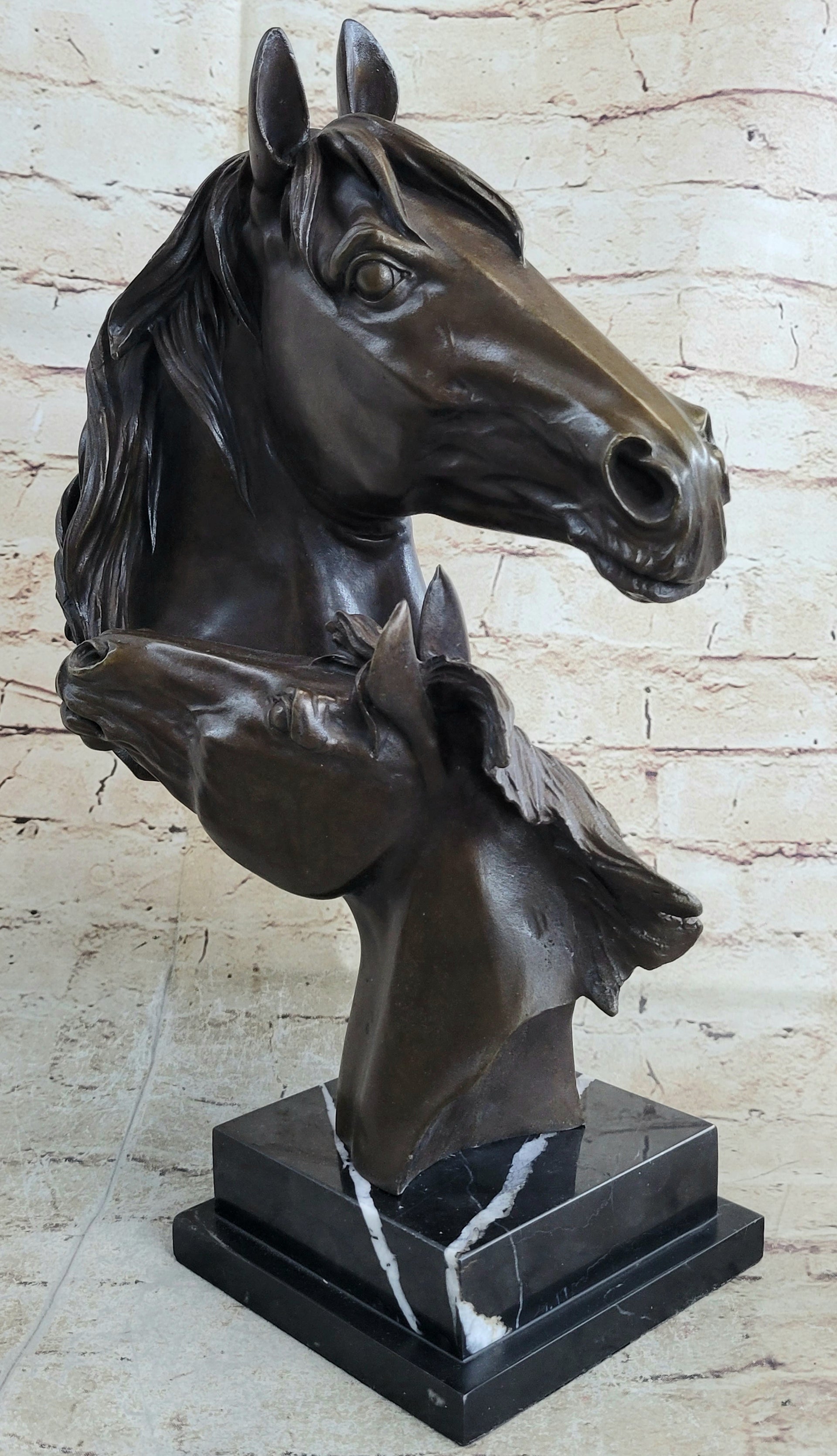 Two Horses Bust Sculpture Real Bronze Signed Original Equine Art by Mi ...