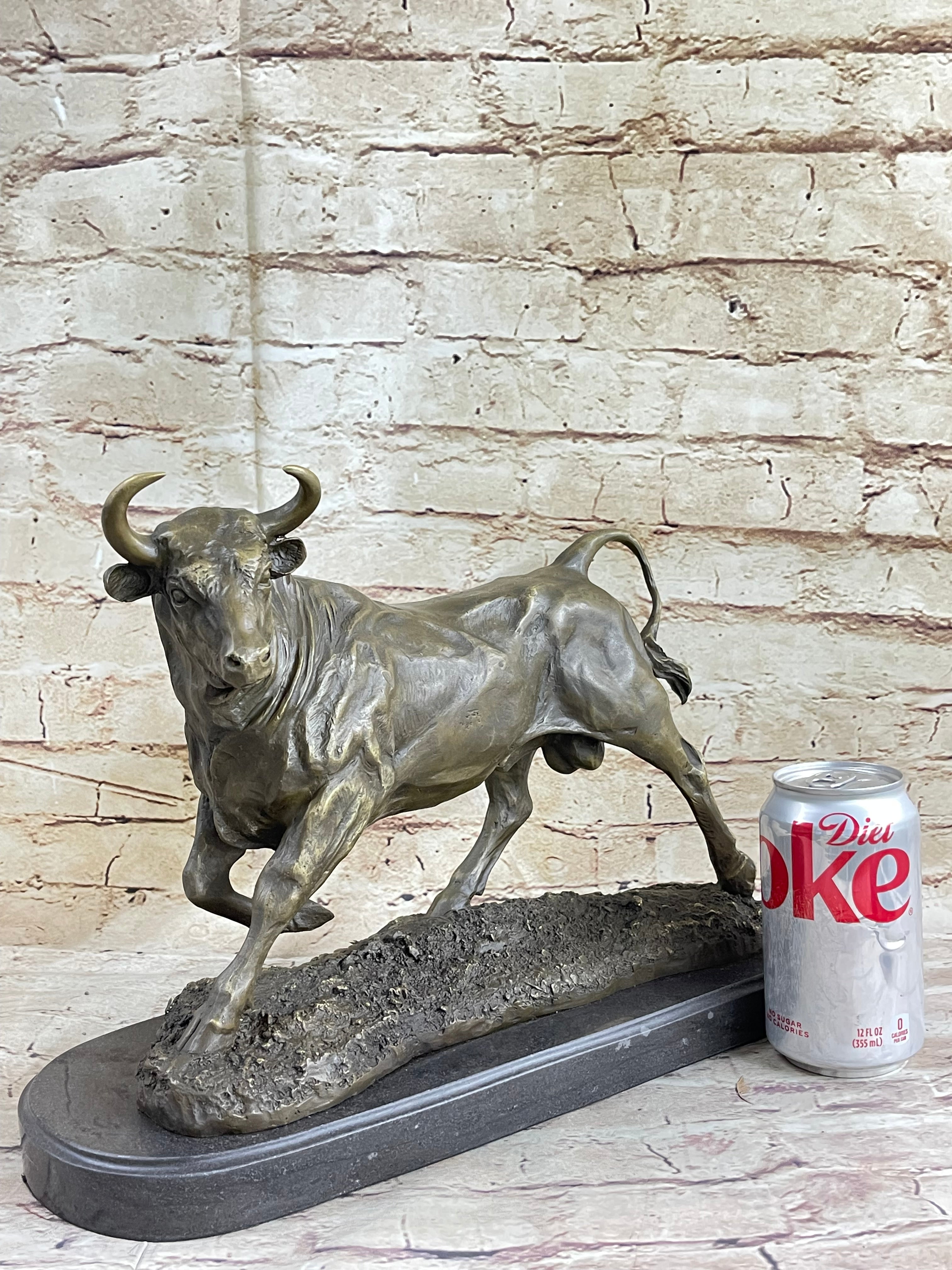 Solid Bronze Sculpture of a Bull Marble Base Abstract Art Deco Figurine ...