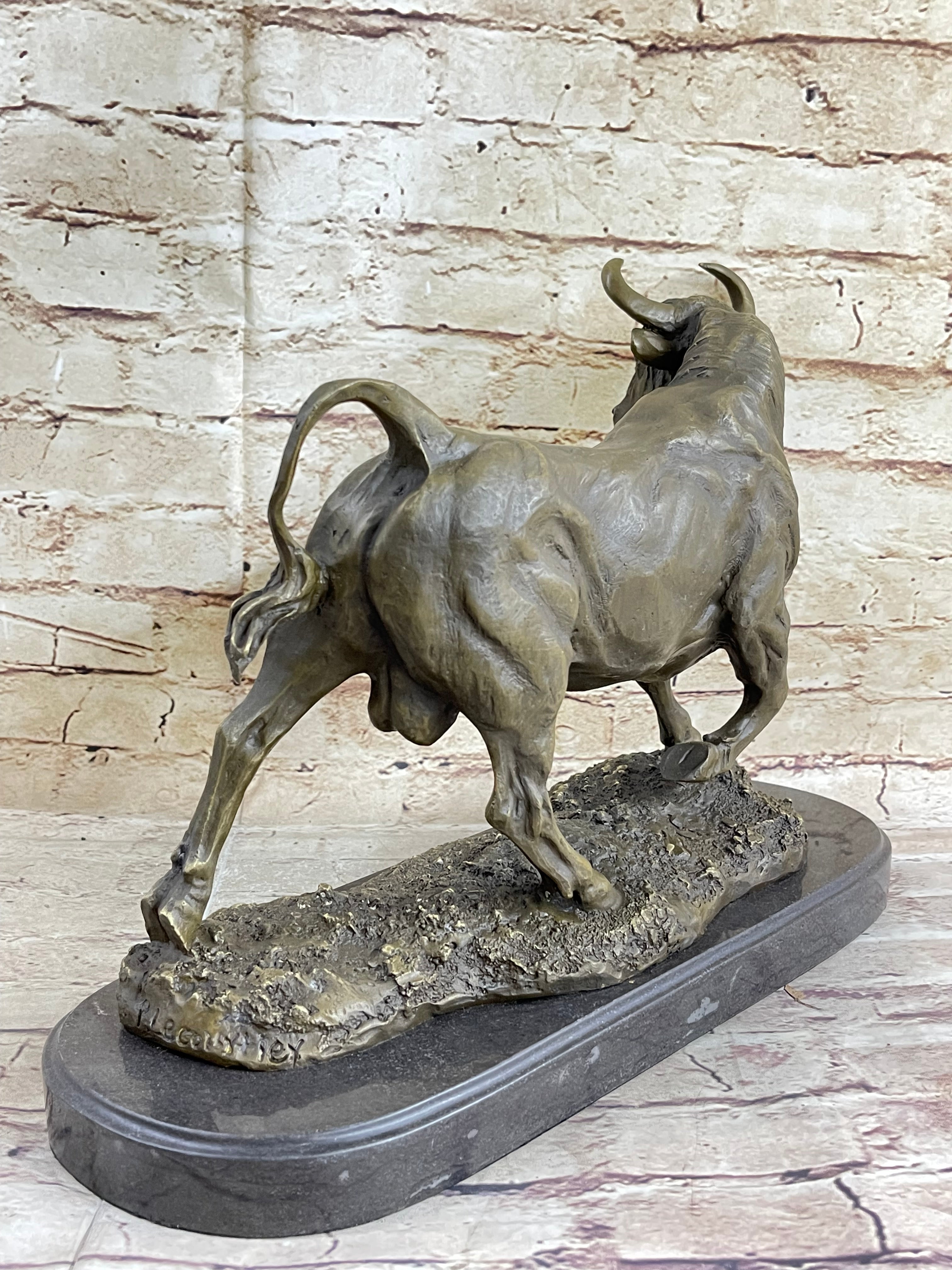Solid Bronze Sculpture of a Bull Marble Base Abstract Art Deco Figurine ...
