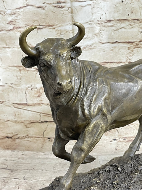 Solid Bronze Sculpture of a Bull Marble Base Abstract Art Deco Figurin ...
