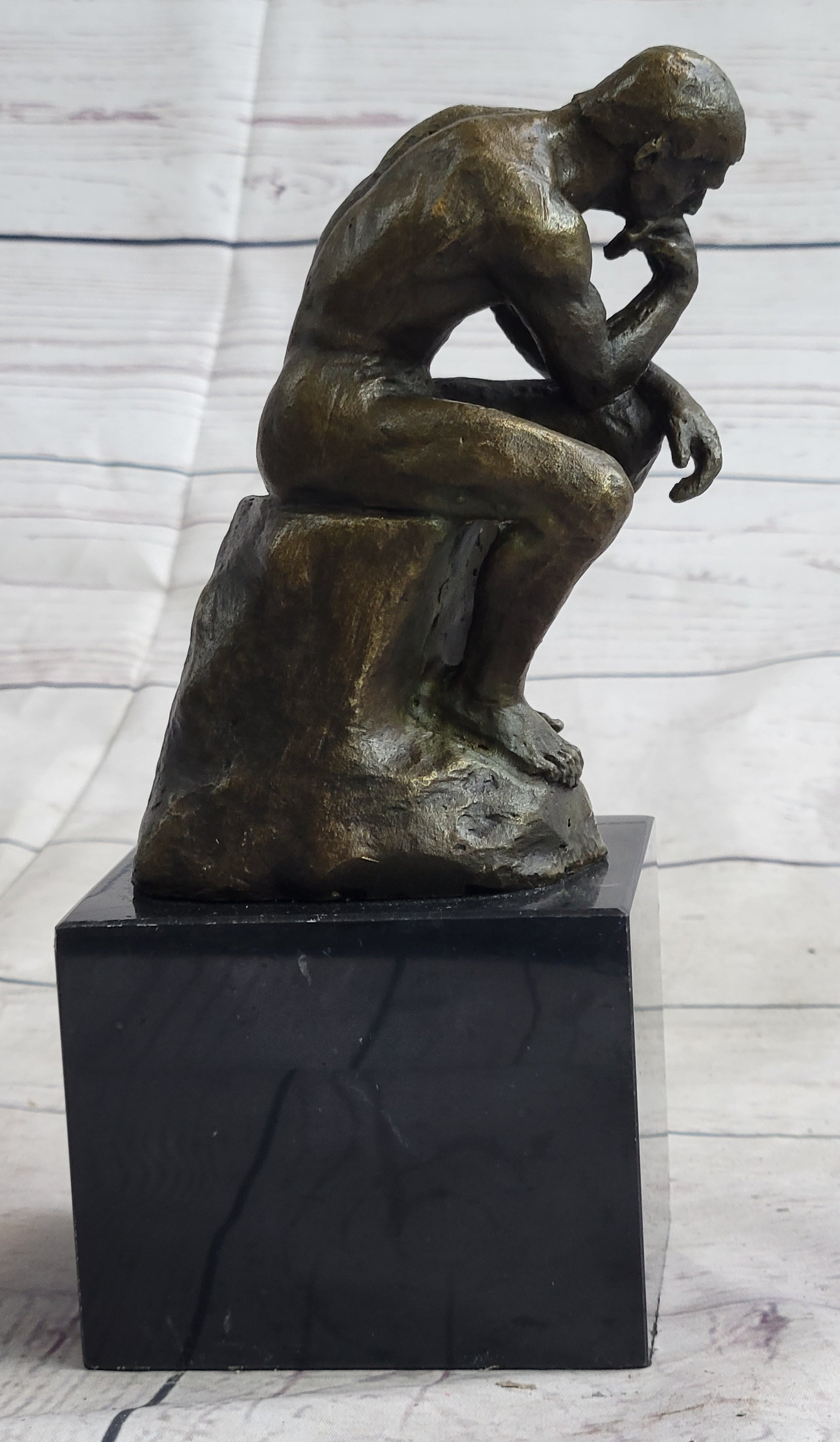 Rodin The Thinker Thinking Man Sculpture Statue Figure on Marble Base ...