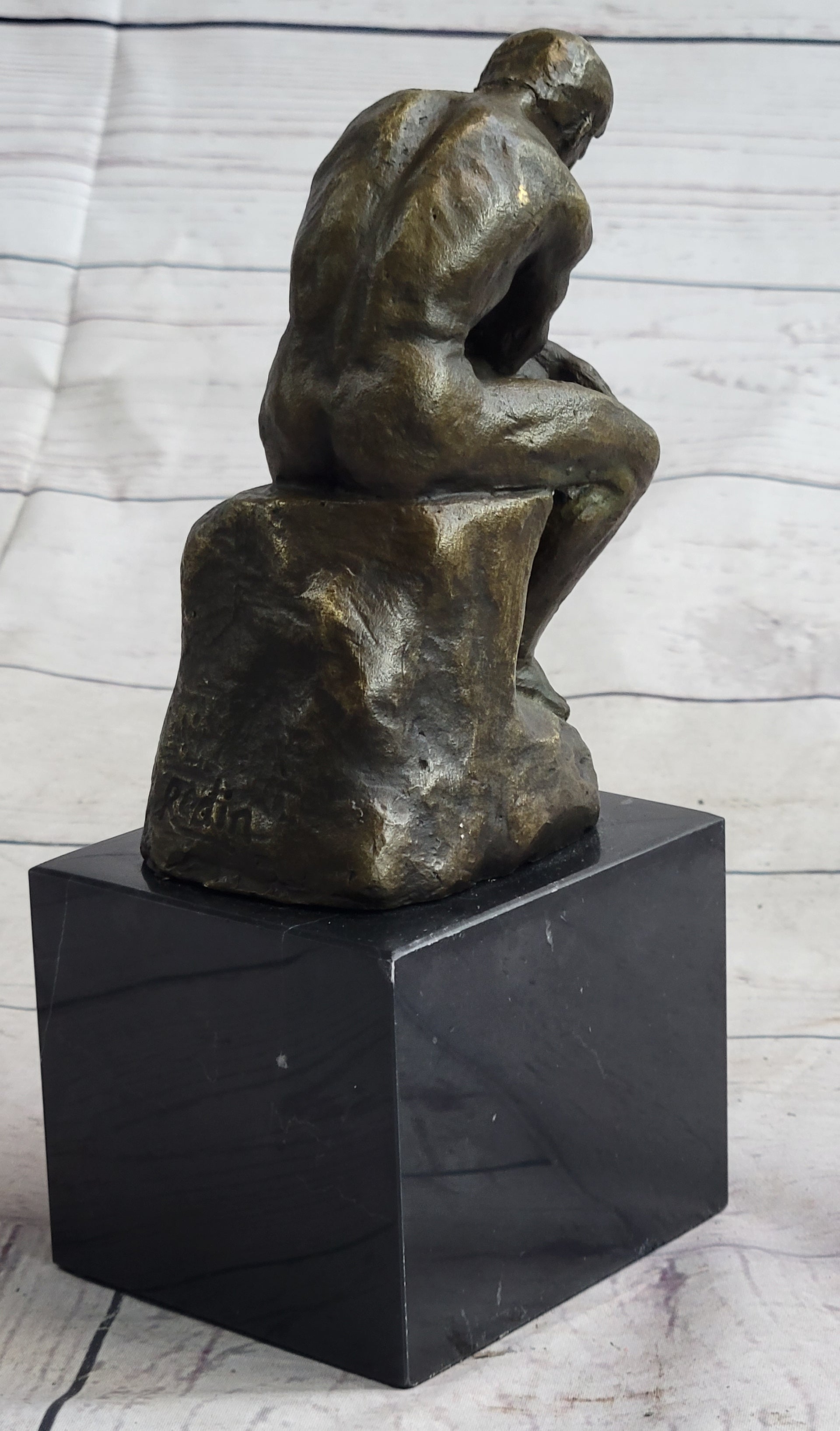 Rodin The Thinker Thinking Man Sculpture Statue Figure on Marble Base ...