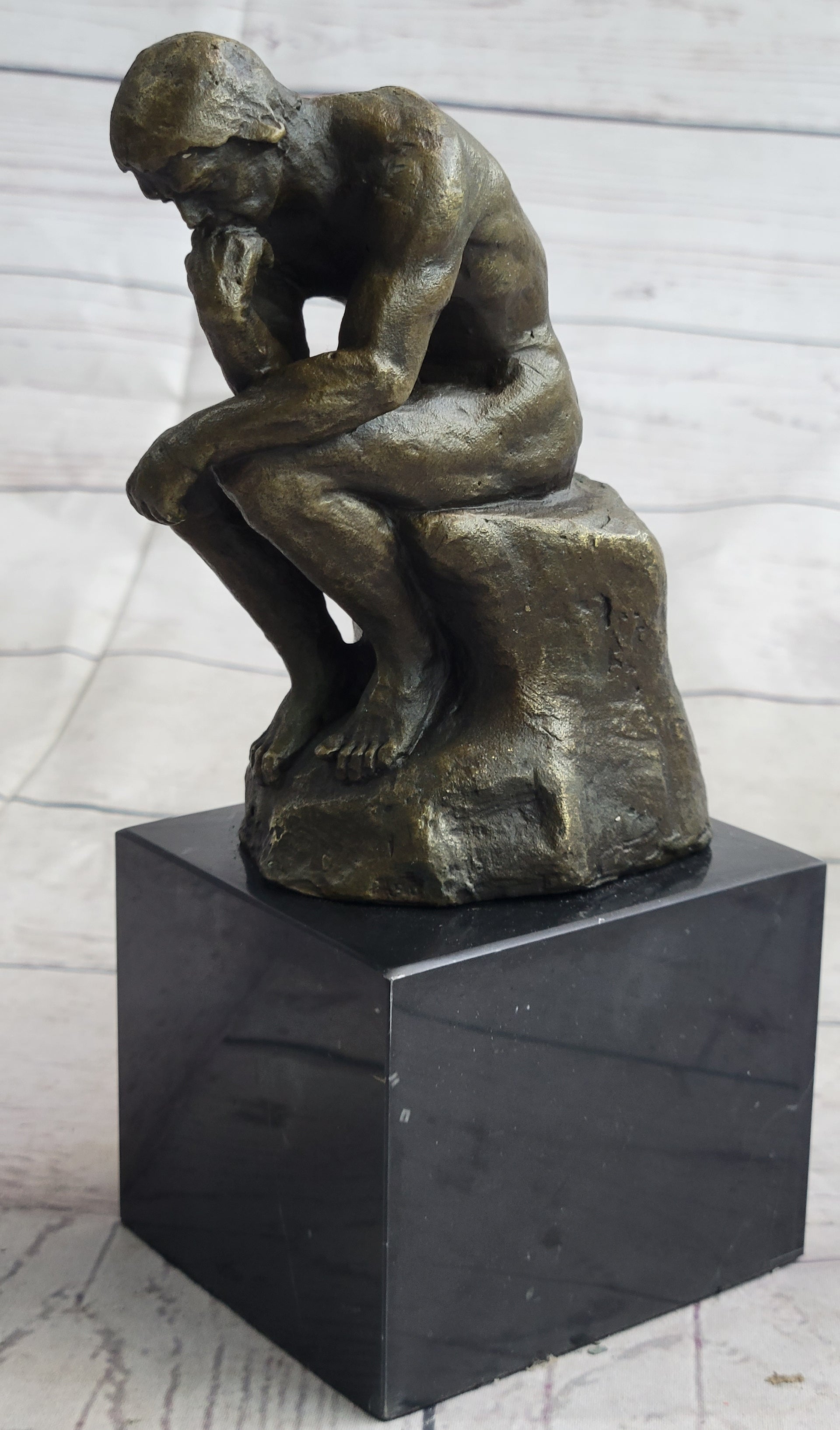 Rodin The Thinker Thinking Man Sculpture Statue Figure on Marble Base ...