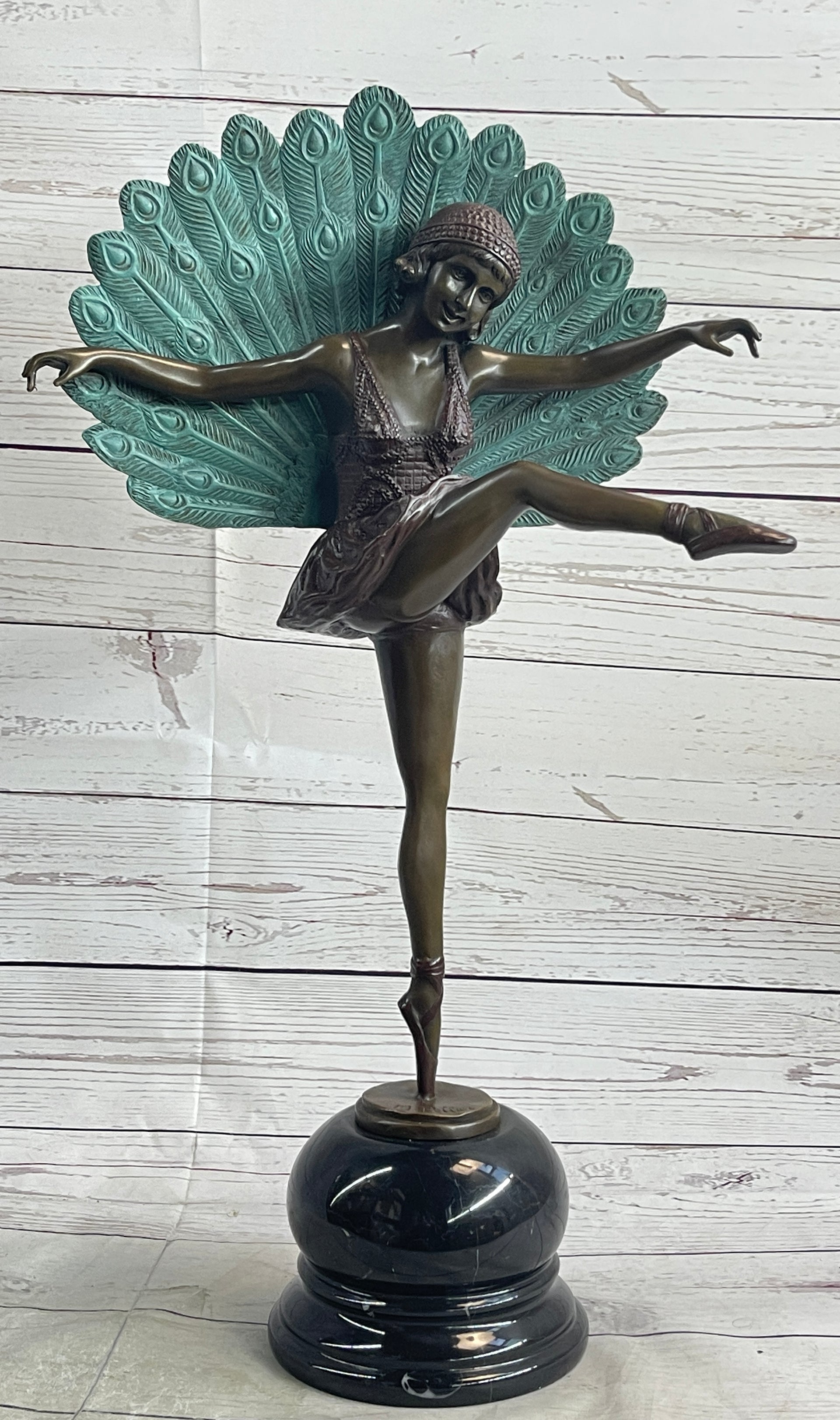 Charleston Peacock Flapper Dancer Girl Art Deco Bronze Sculpture by Pe ...