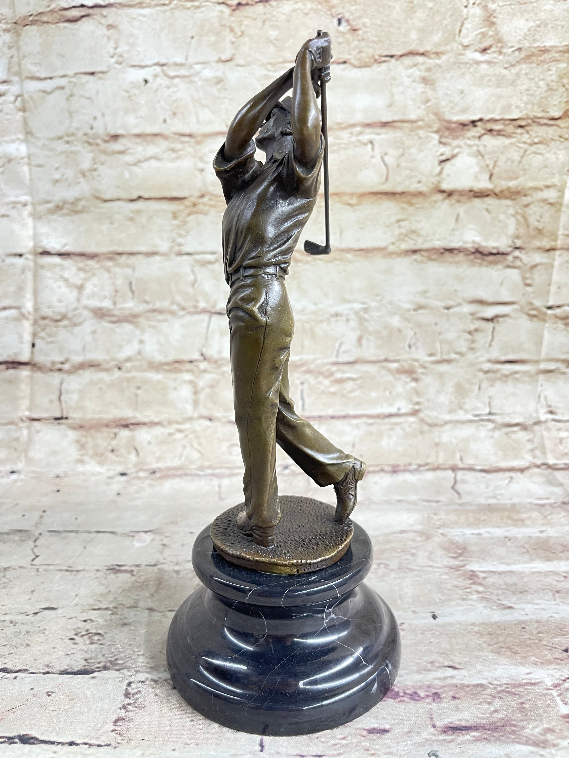 PURE BRONZE ATHLETE PLAY GOLF MAN CADDY BRONZE SCULPTURE STATUE FIGURI ...