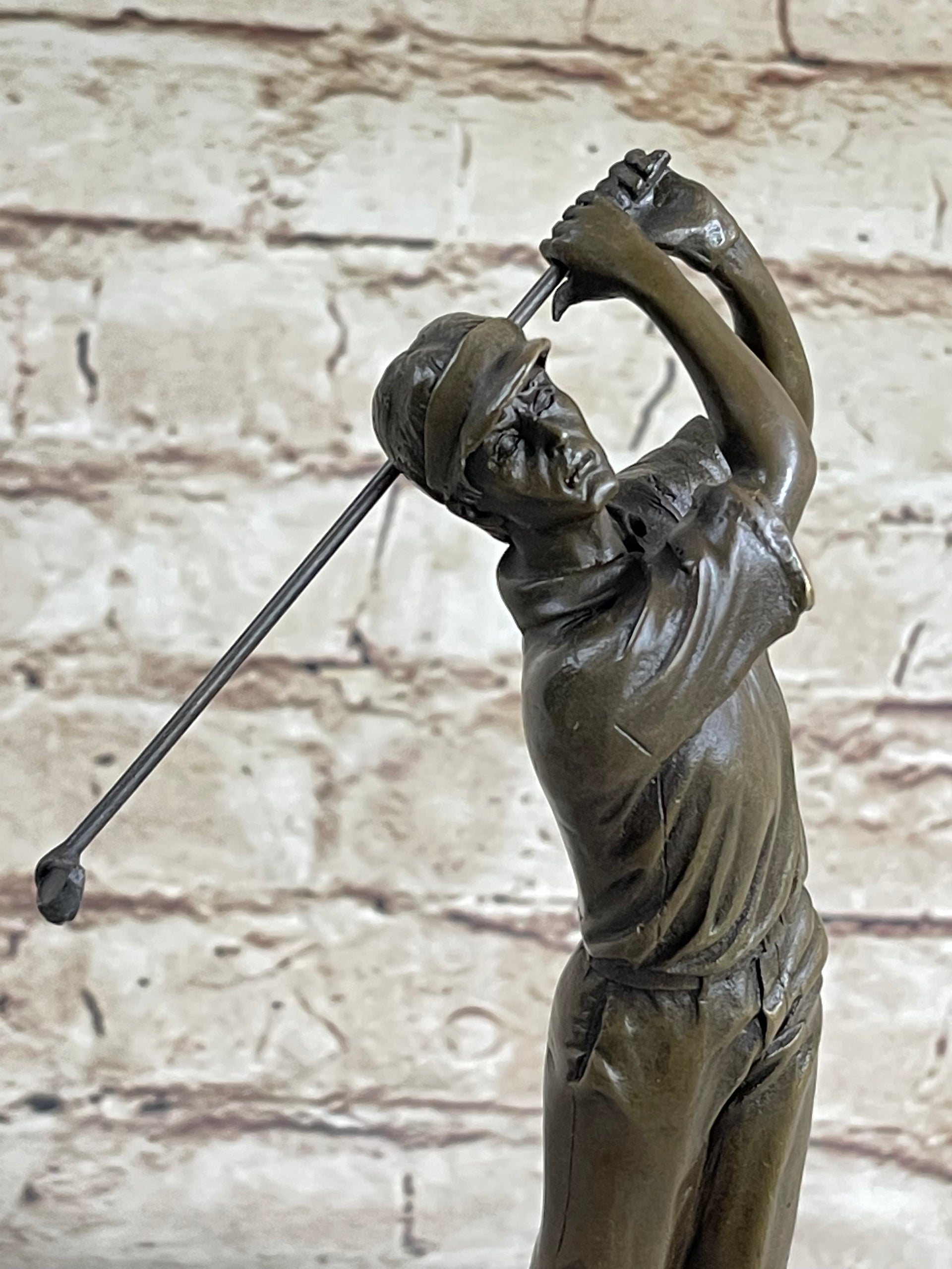 PURE BRONZE ATHLETE PLAY GOLF MAN CADDY BRONZE SCULPTURE STATUE FIGURI ...