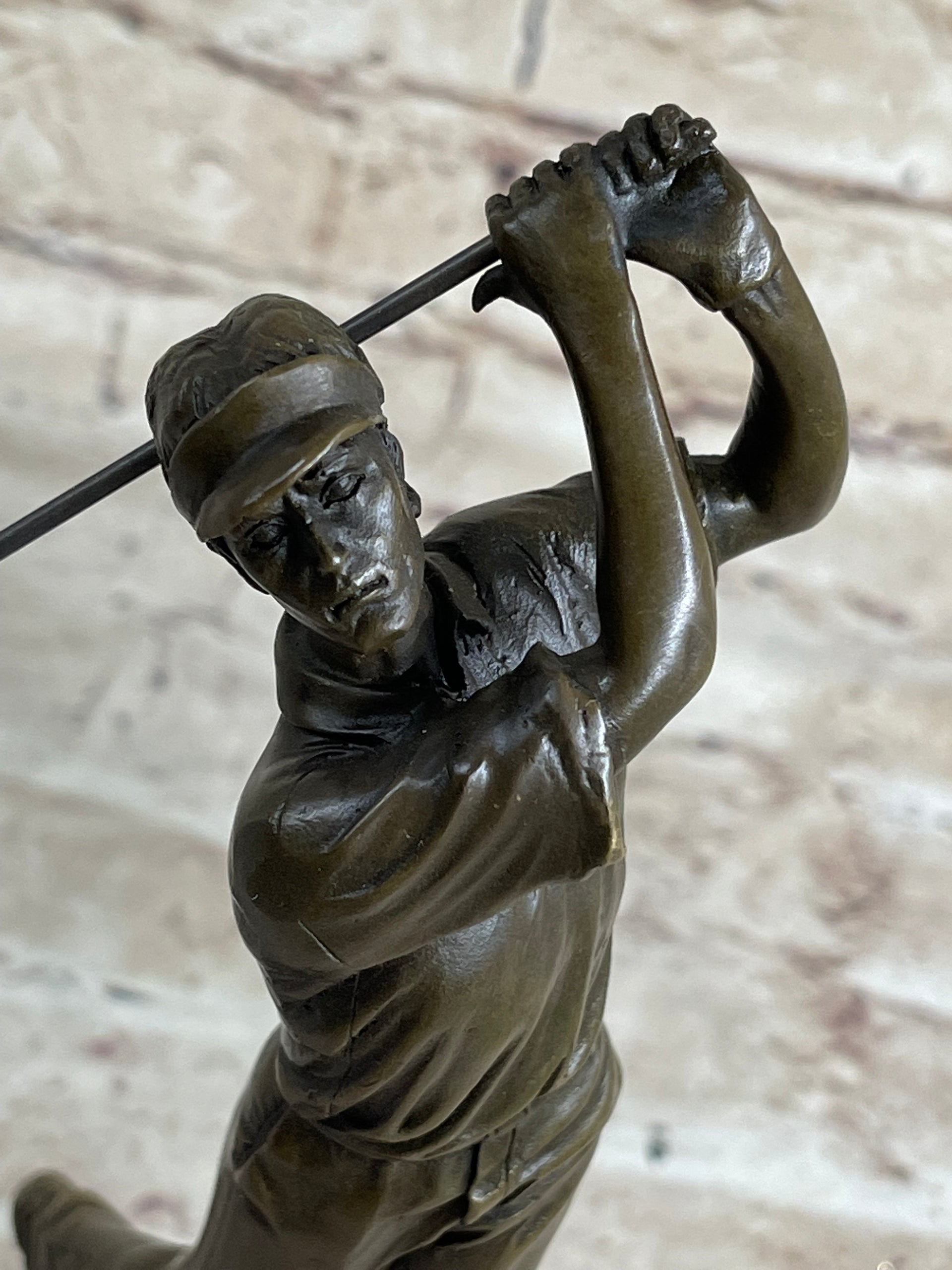 PURE BRONZE ATHLETE PLAY GOLF MAN CADDY BRONZE SCULPTURE STATUE FIGURI ...