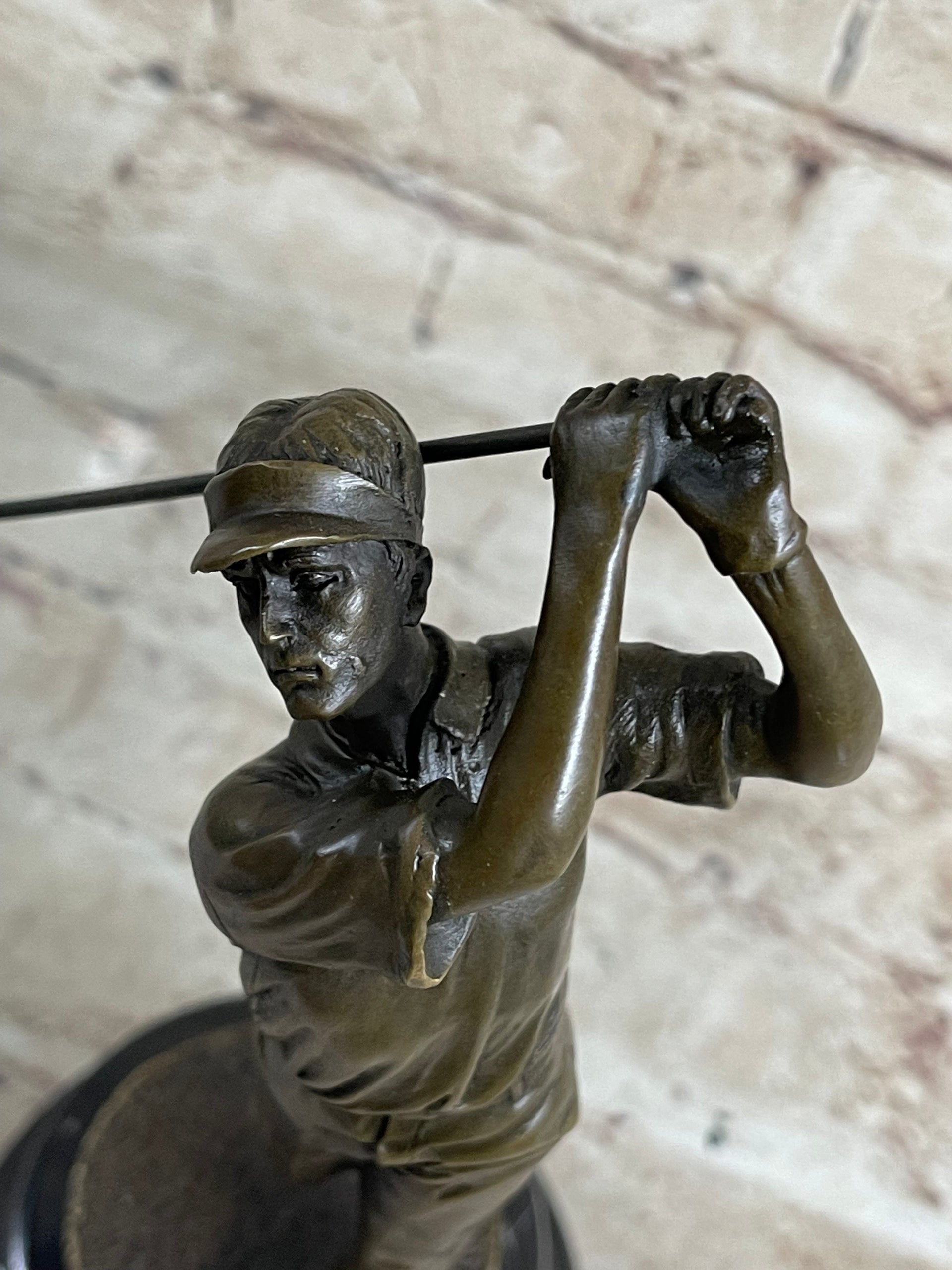 PURE BRONZE ATHLETE PLAY GOLF MAN CADDY BRONZE SCULPTURE STATUE FIGURI ...