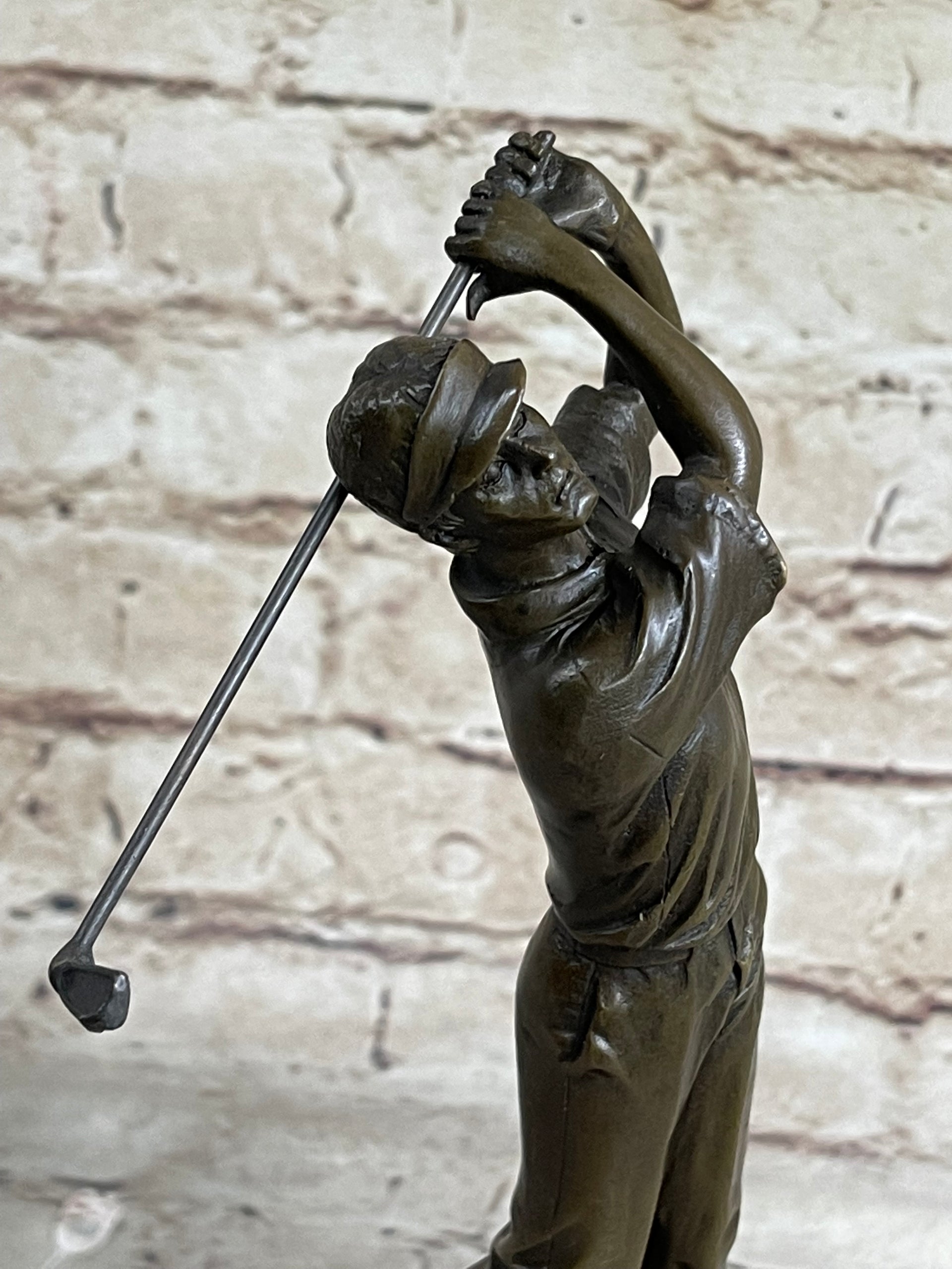 PURE BRONZE ATHLETE PLAY GOLF MAN CADDY BRONZE SCULPTURE STATUE FIGURI ...