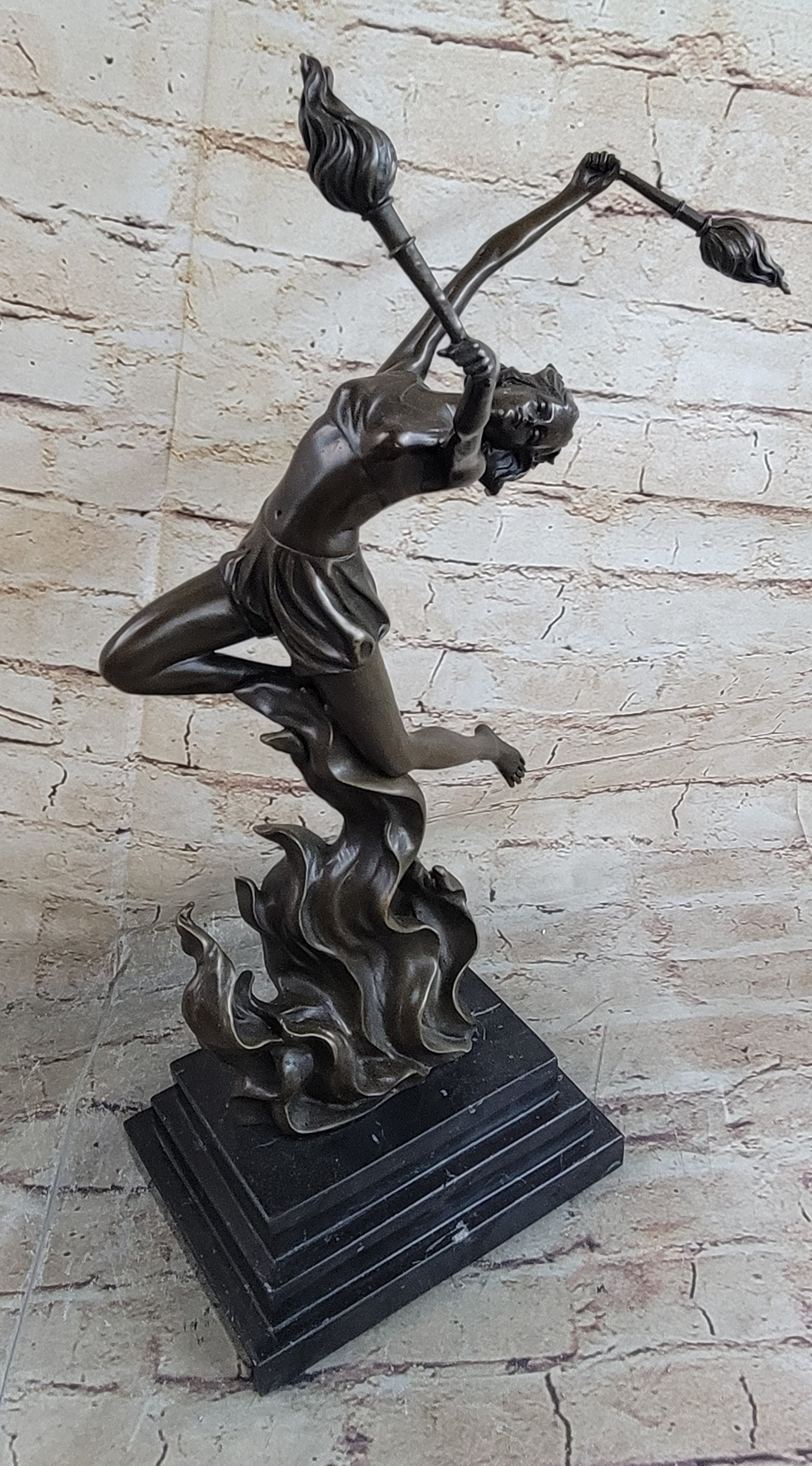 Fire Dancer Girl Dancing with Torches Bronze Metal Sculpture Statue Fi ...