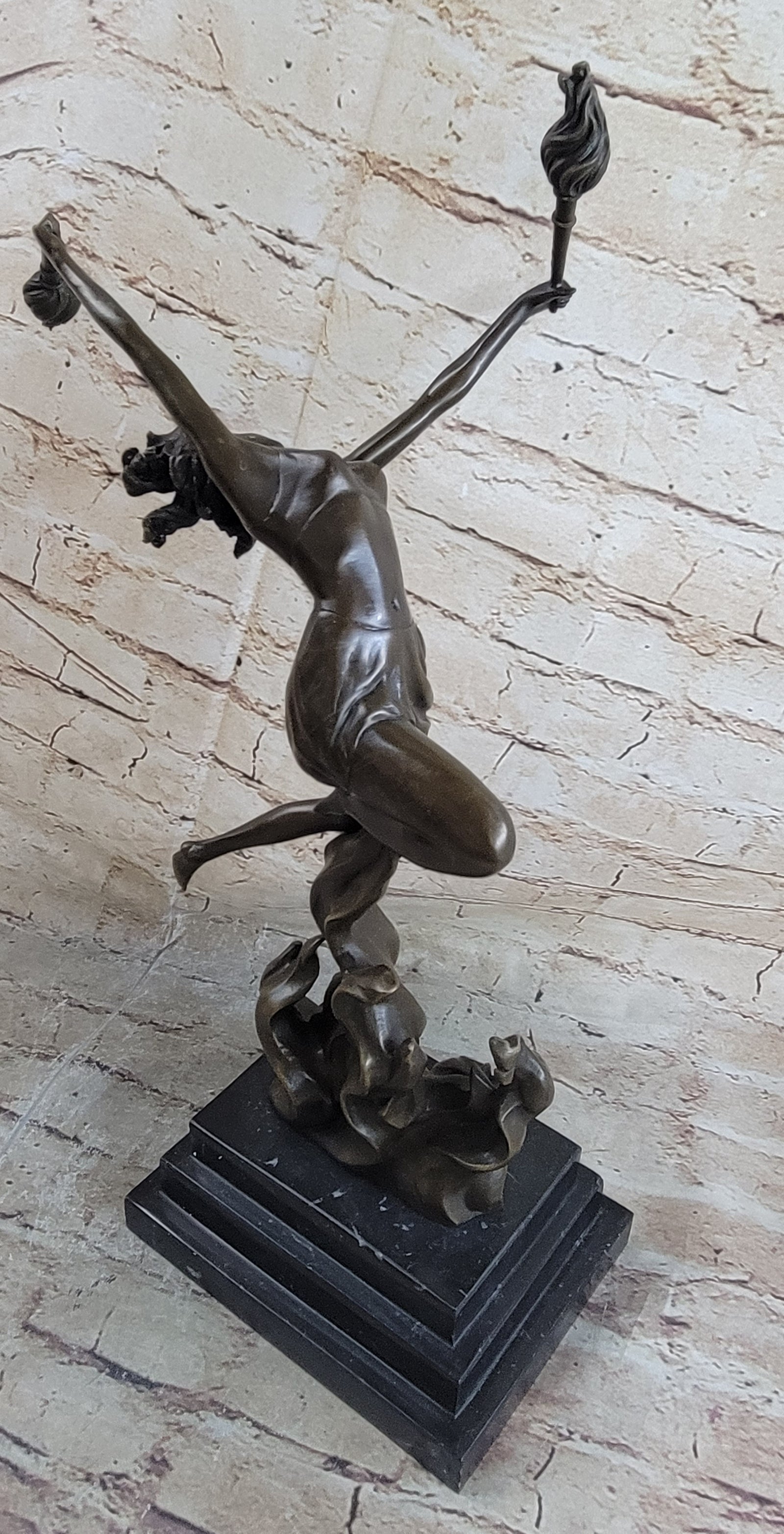 Fire Dancer Girl Dancing with Torches Bronze Metal Sculpture Statue Fi ...