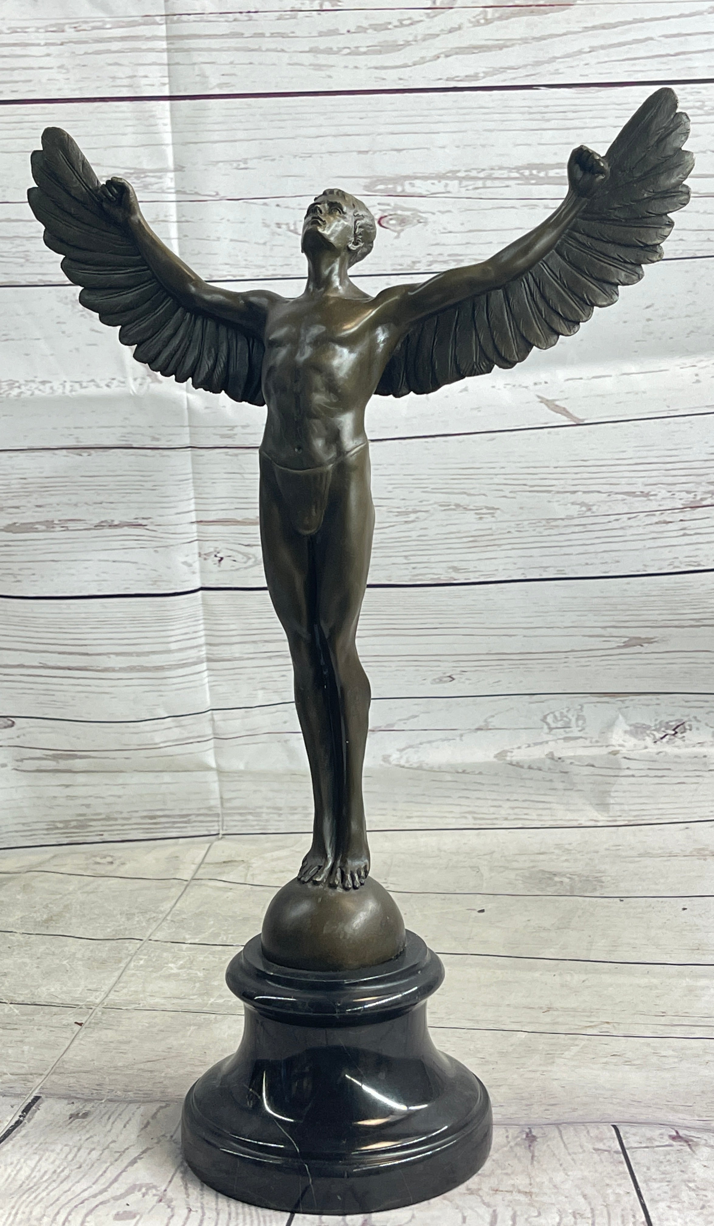 Nude Icarus Rising Day by Weinman Bronze Sculpture Statue Figure on Ma ...