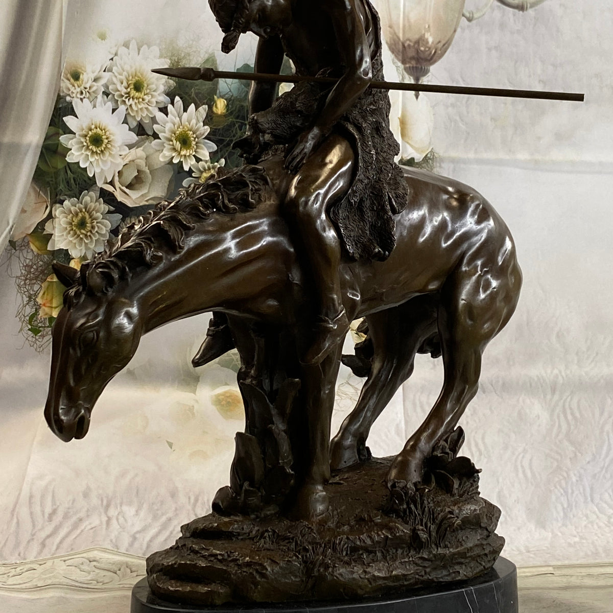 Native American Indian Riding Horse Bronze Sculpture Statue Lost Wax ...