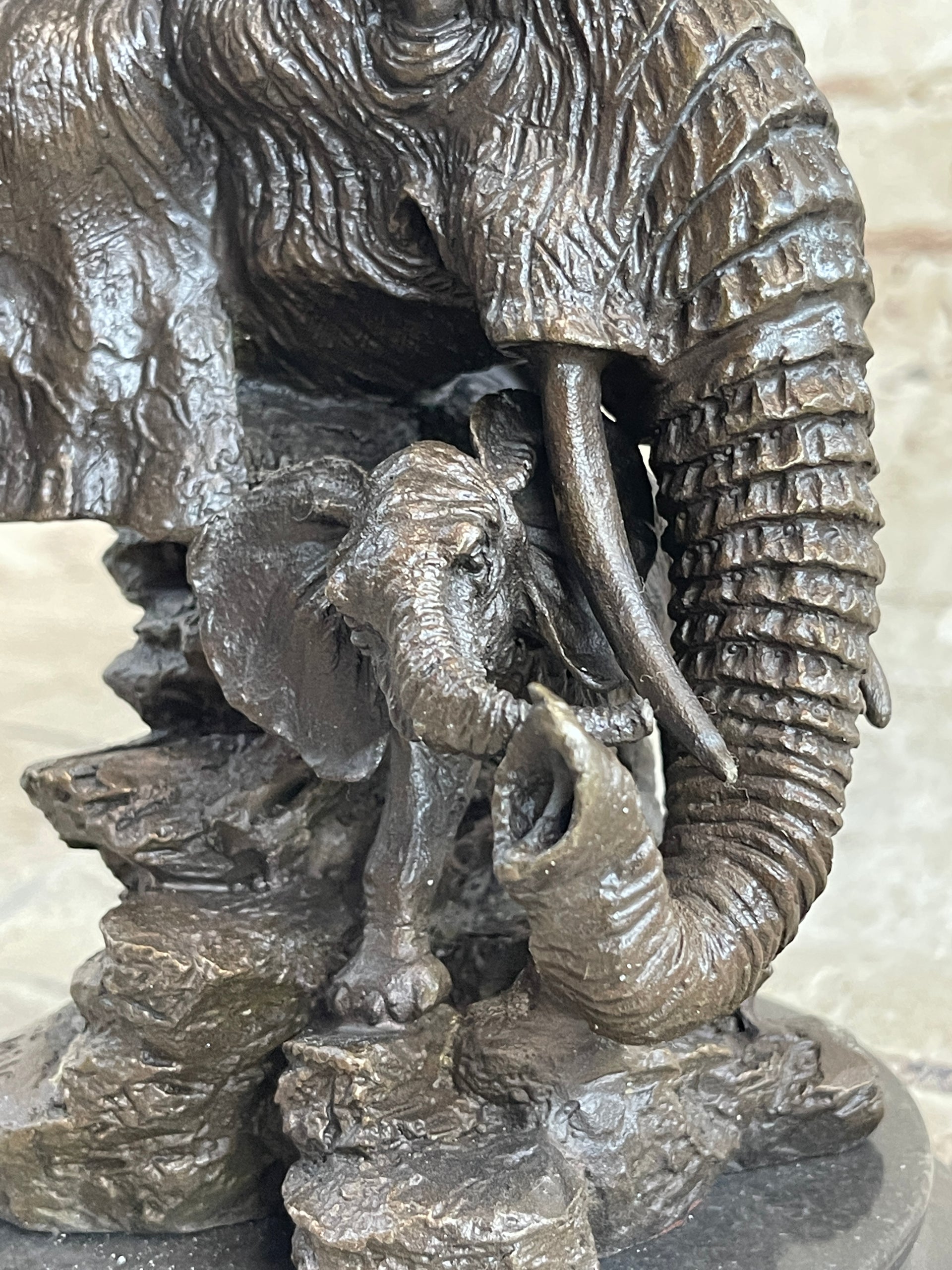 Original Striking Massive Elephant Head Bust with Baby Bronze Sculptur ...