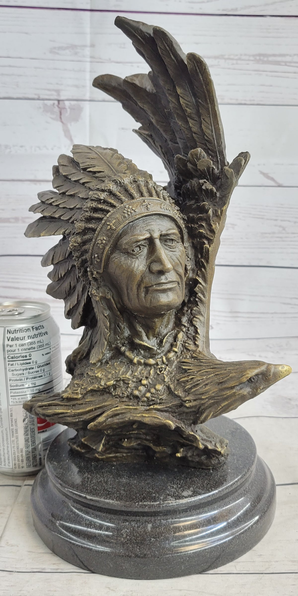 Native American Man & Eagle Bronze Metal Bust Sculpture Statue on Marb ...