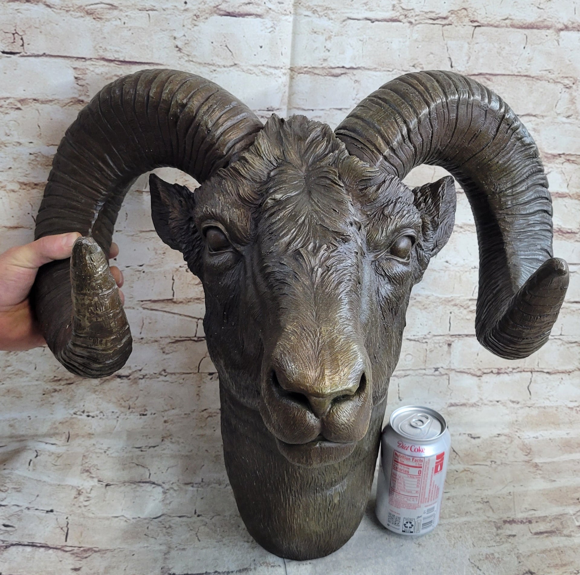 Incredible Detailed Large Wall Mount Rams Head Bronze Sculpture Figuri ...