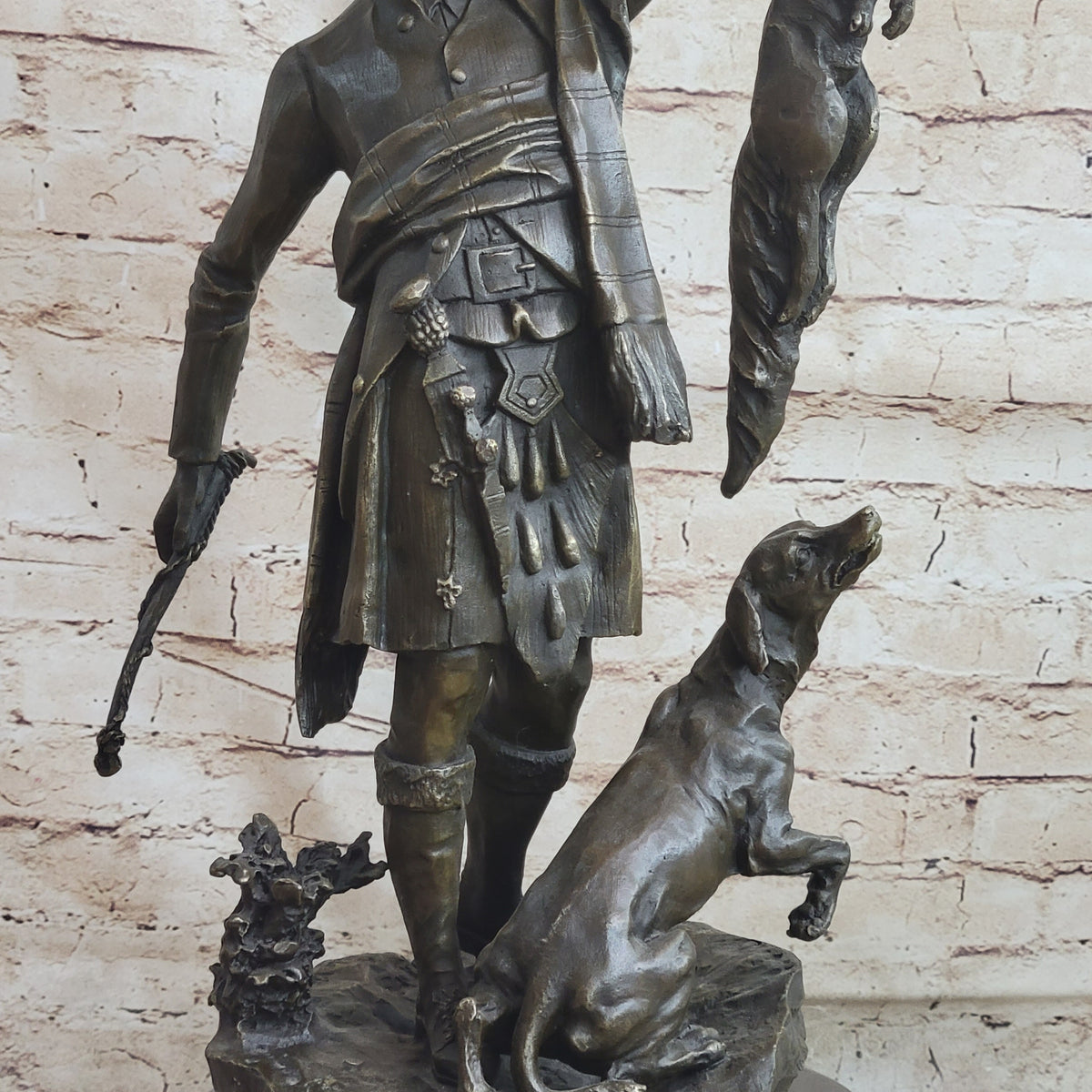 Scottish Hunter w/ Dog Bronze Statue Sculpture Figure Marble Base Sign ...
