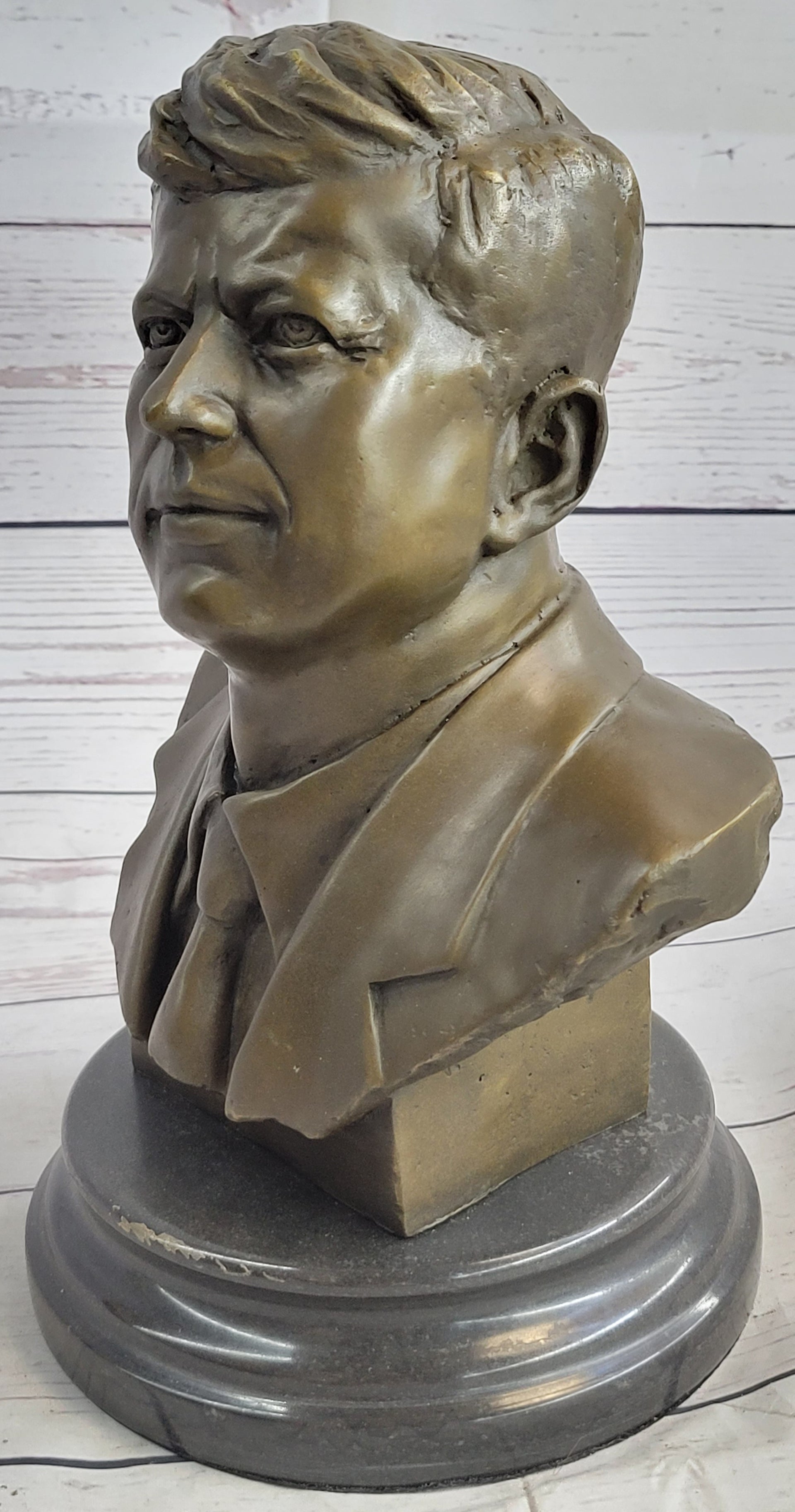 JFK John F. Kennedy Bronze Metal Bust Sculpture Statue on Marble Base ...