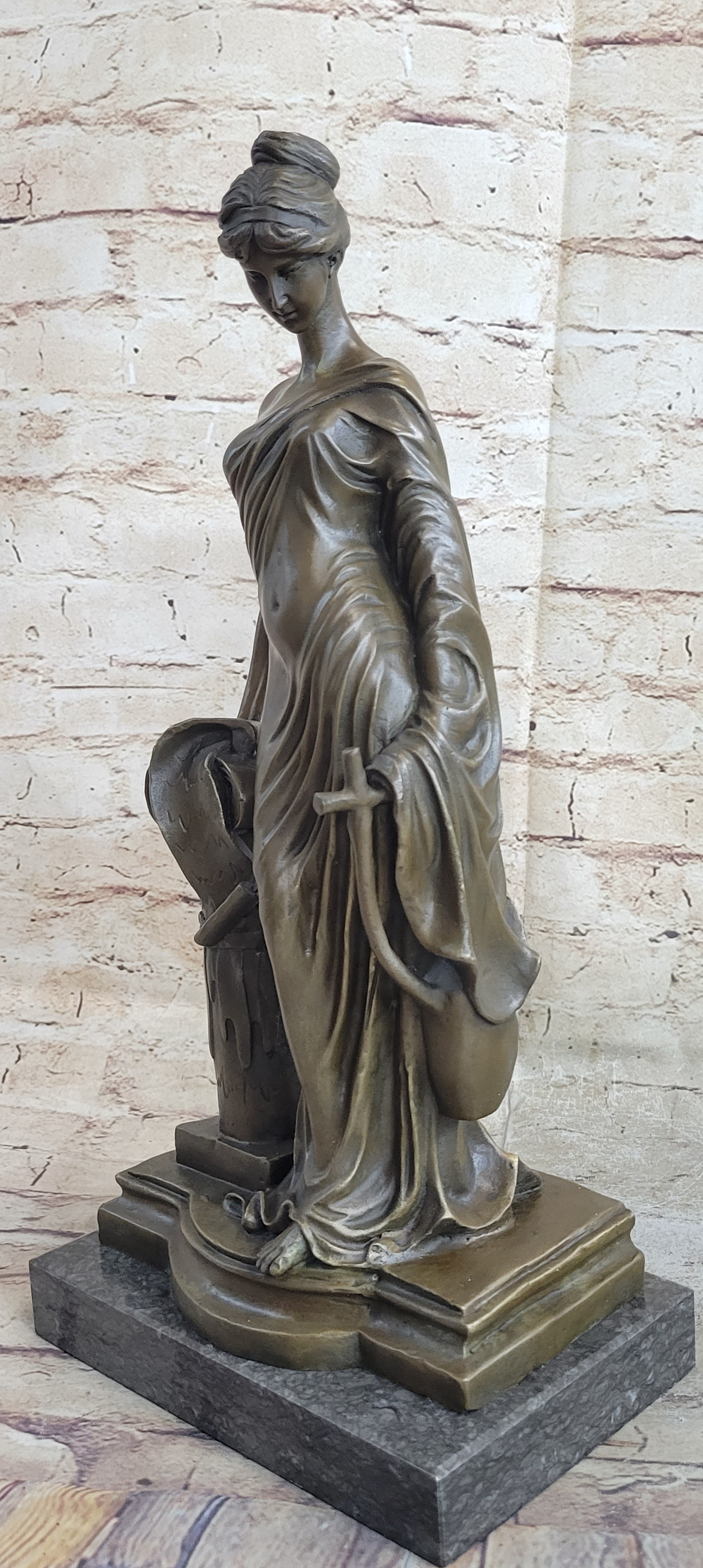 Young Roman Woman Leaning Against Pillar Bronze Figure Statue Sculptur ...