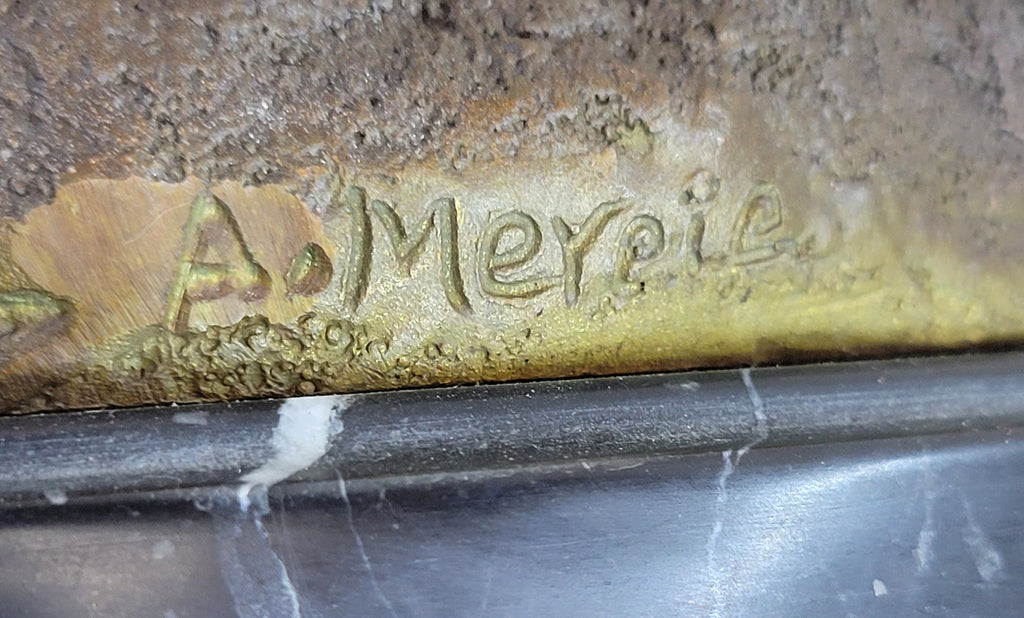 Signed Mercie Nude Boy Riding Turtle Bronze Sculpture Marble Base ...